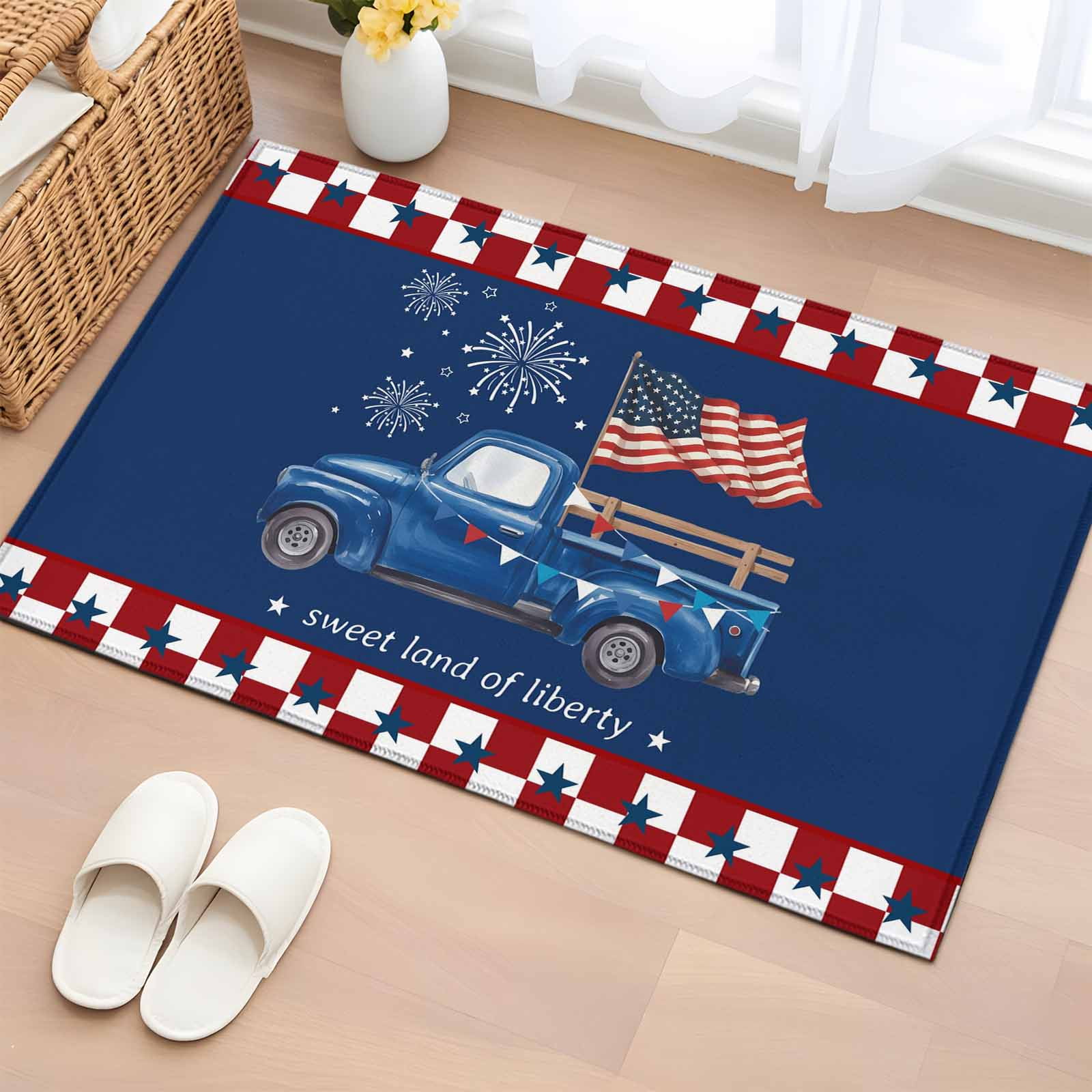 Independence Day Bathroom Rug Washable 2x3 Entryway Rug Non Slip Blue ...