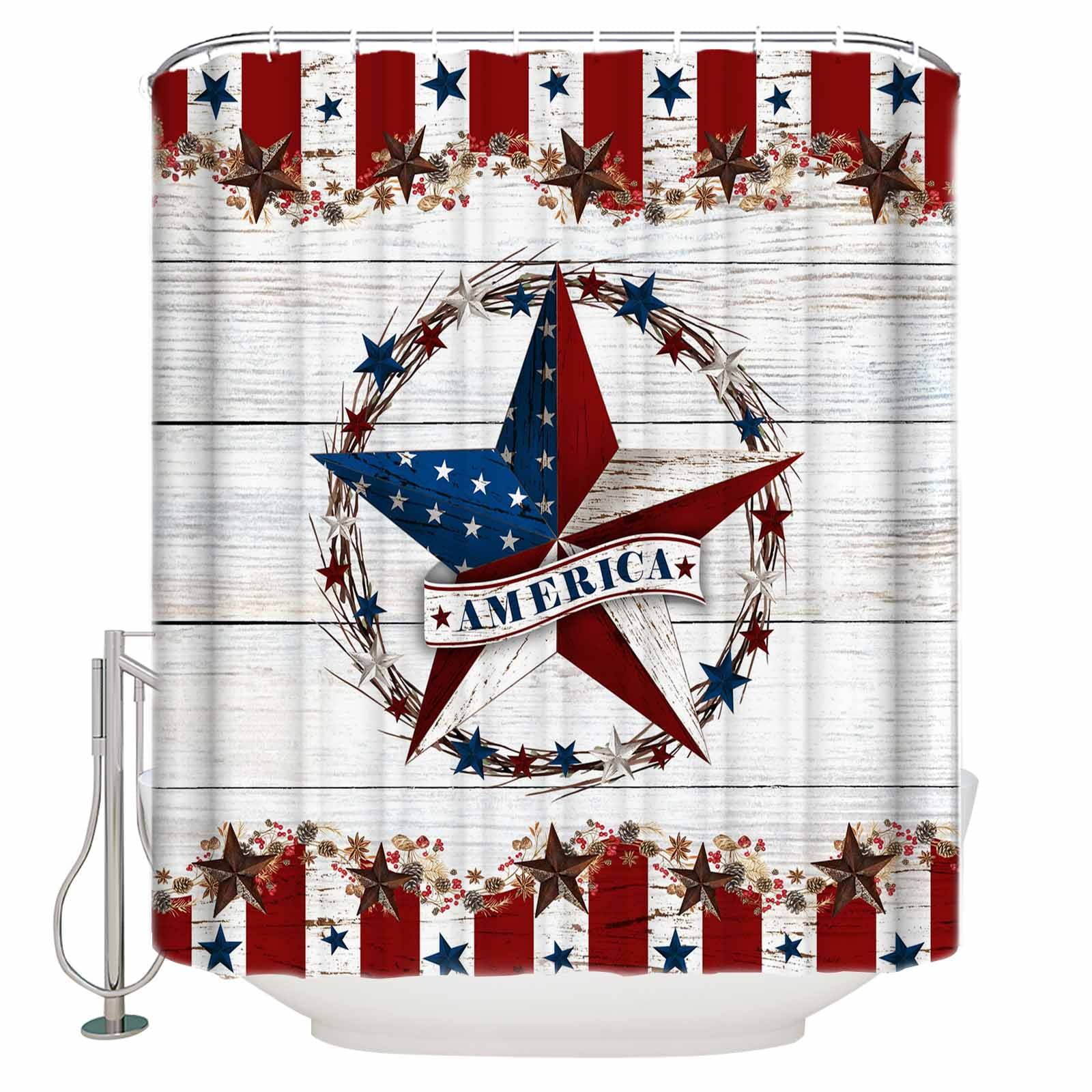 Independence Day Bathroom Shower Curtains with 12 Hooks Polyester ...