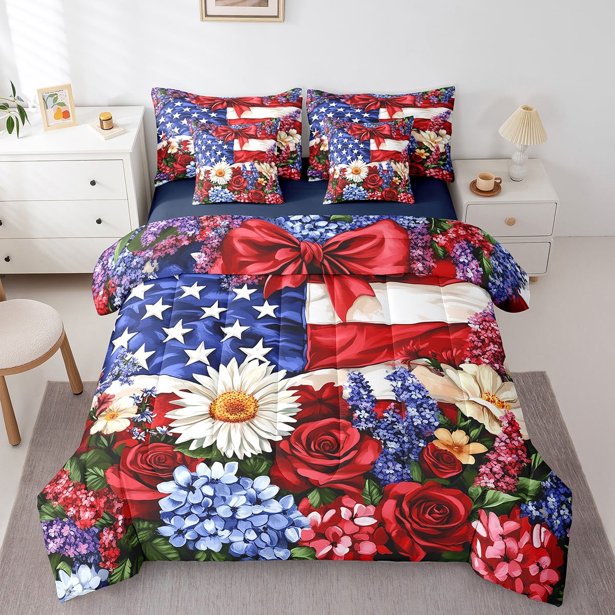 Independence Day Bed Set in a Bag 7 Pcs,American Flag Freedom Theme Red ...