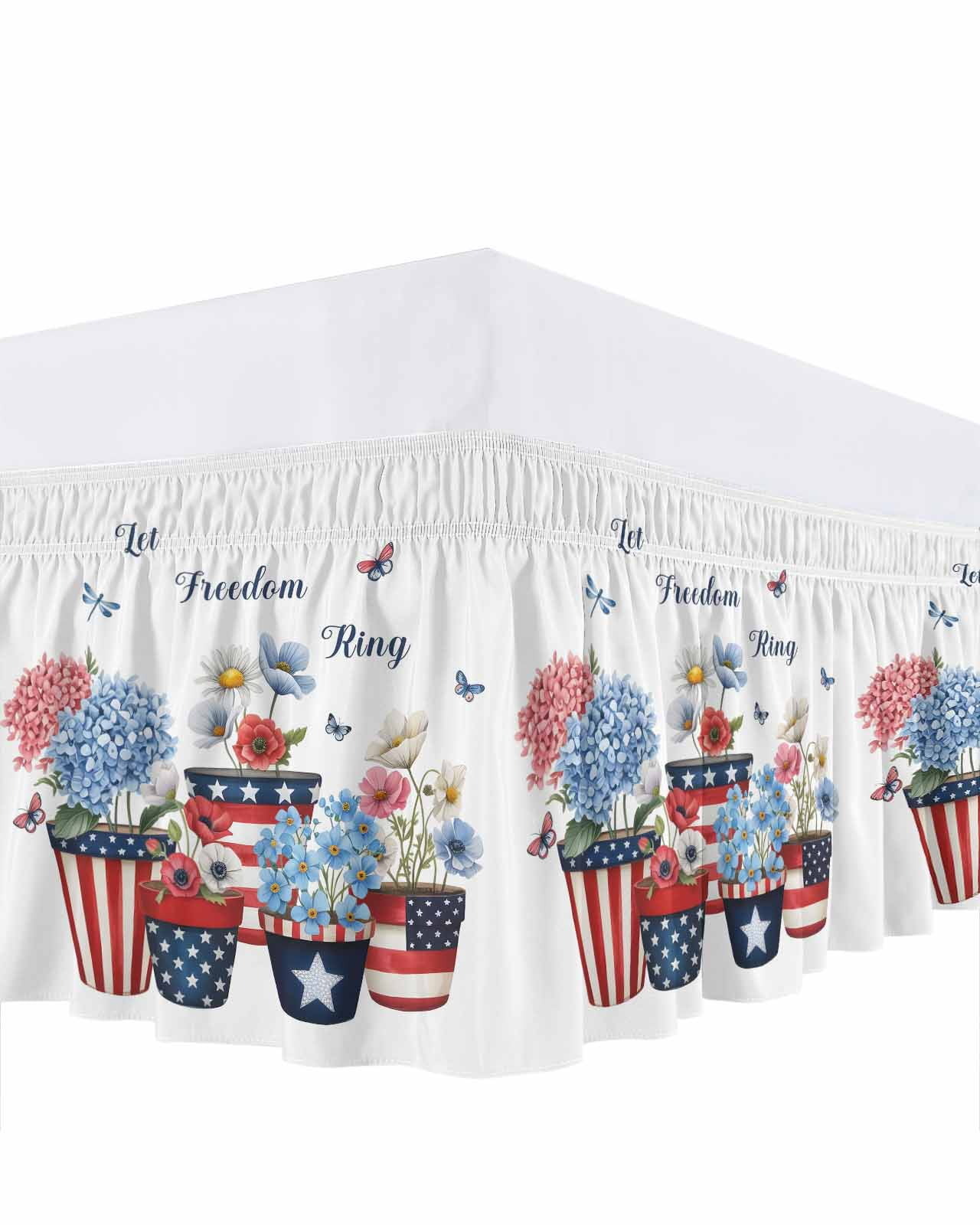 Independence Day Bed Skirt King Size 18 Inch Drop, Blue Pink Red Floral ...