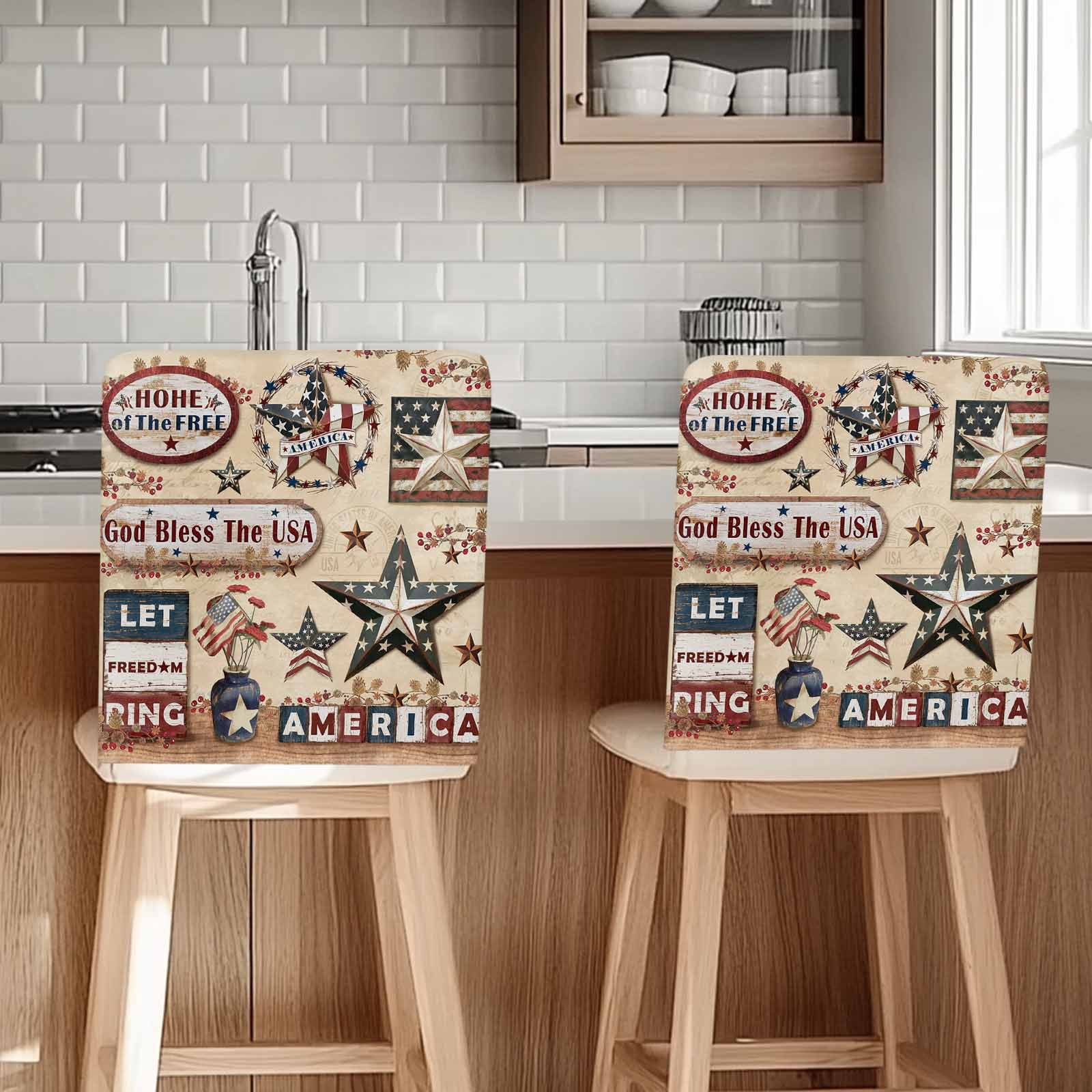 Independence Day Chair Covers Set of 6 Vintage Patriotic Stars Chair ...
