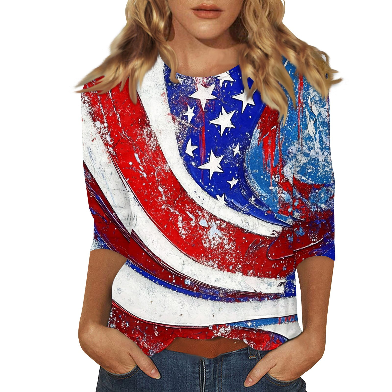 Independence Day Clothes Women Spring Outfits forwomen 2025 3/4 Sleeve ...