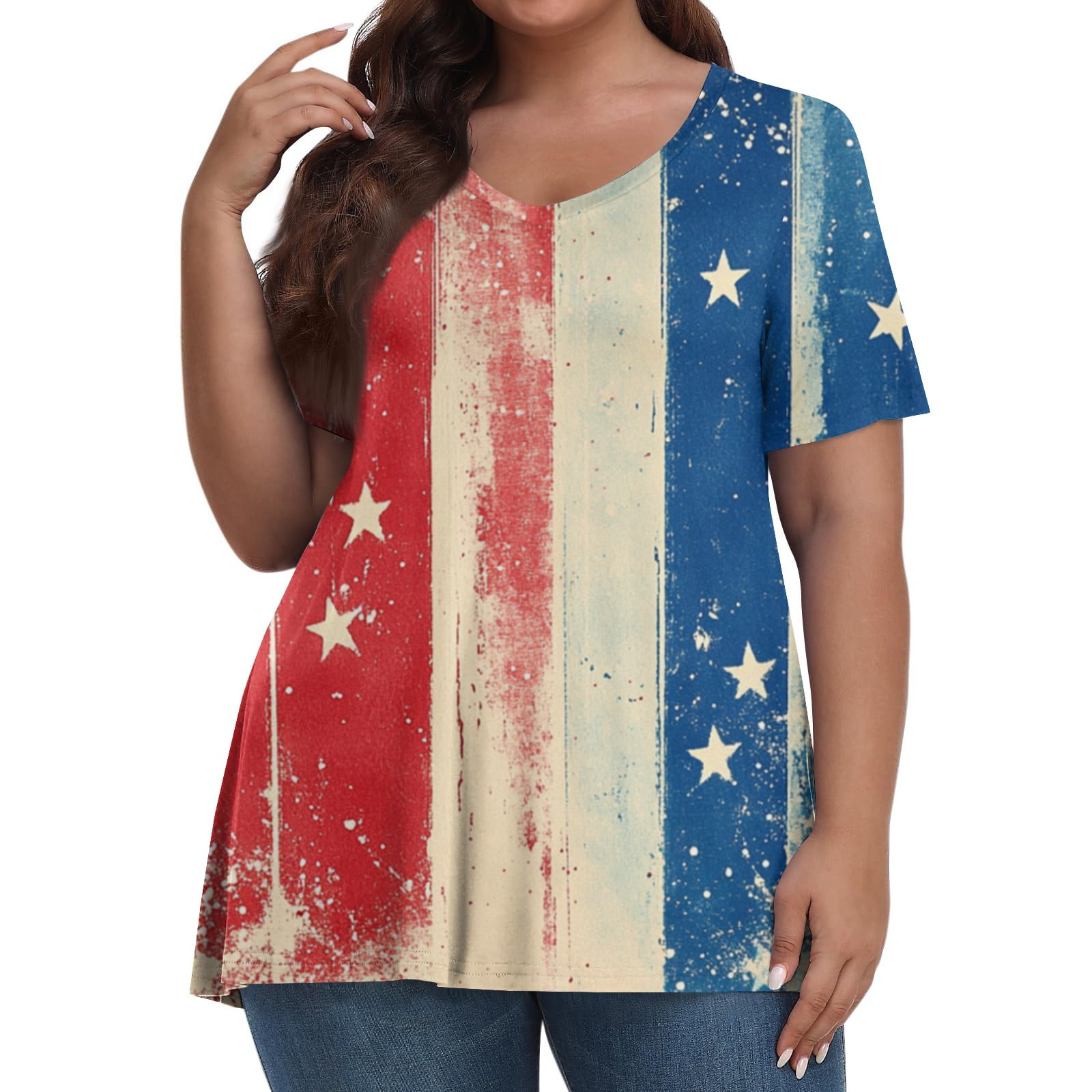 Independence Day Clothes for Woman Usa Flag Plus Size Tops Short Sleeve ...