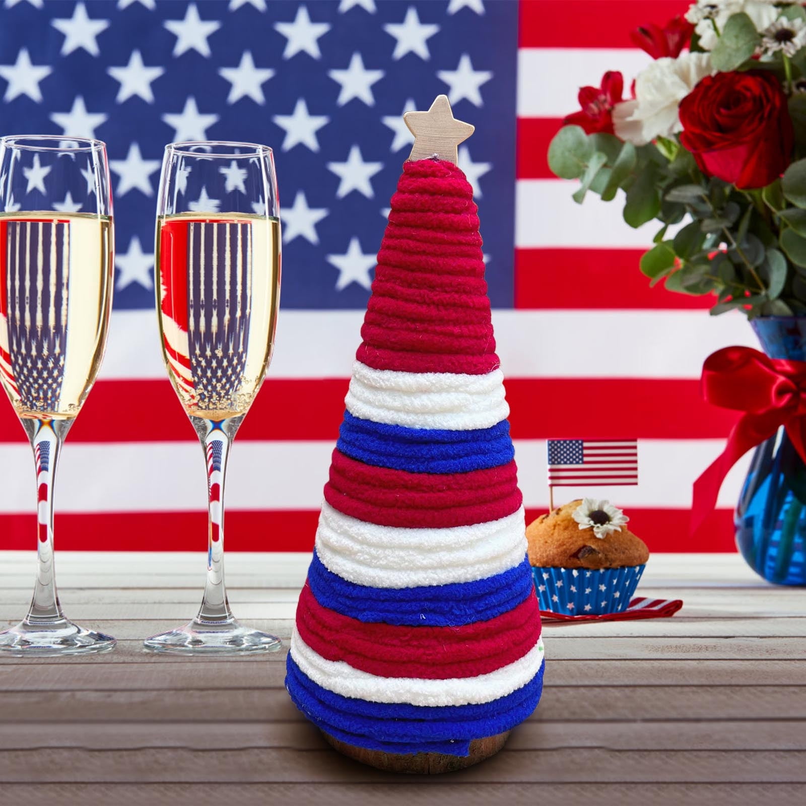 Independence Day Cone Shaped Decoration, Patriotic Red White Blue Color ...