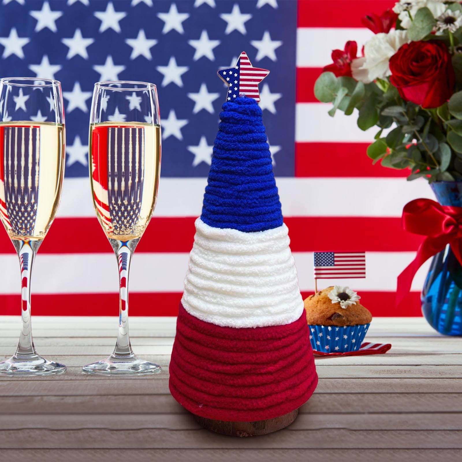 Independence Day Cone Shaped Decoration, Patriotic Red White Blue Color ...