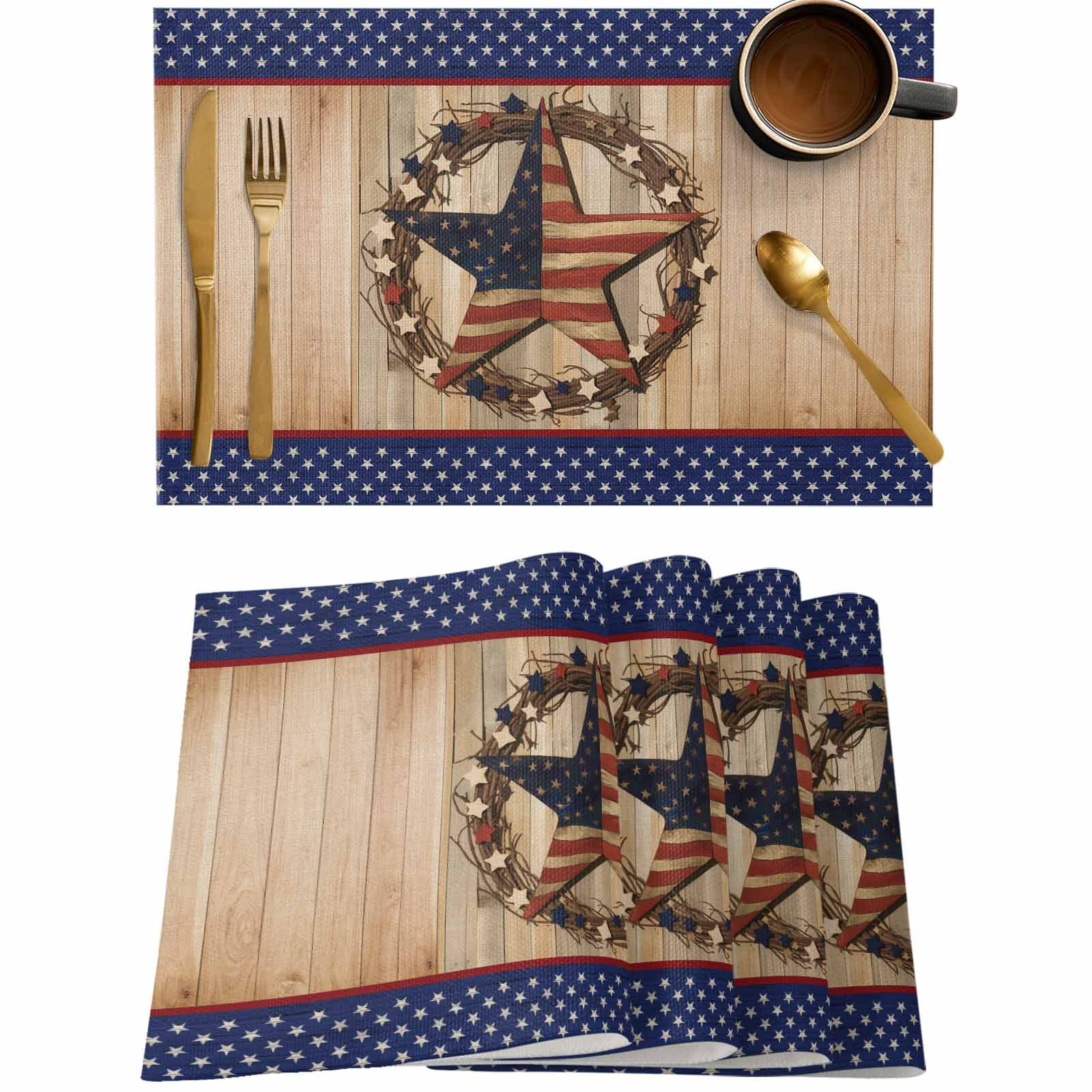 Independence Day Country Star USA Flag Wreath Placemats Set of 4 ...