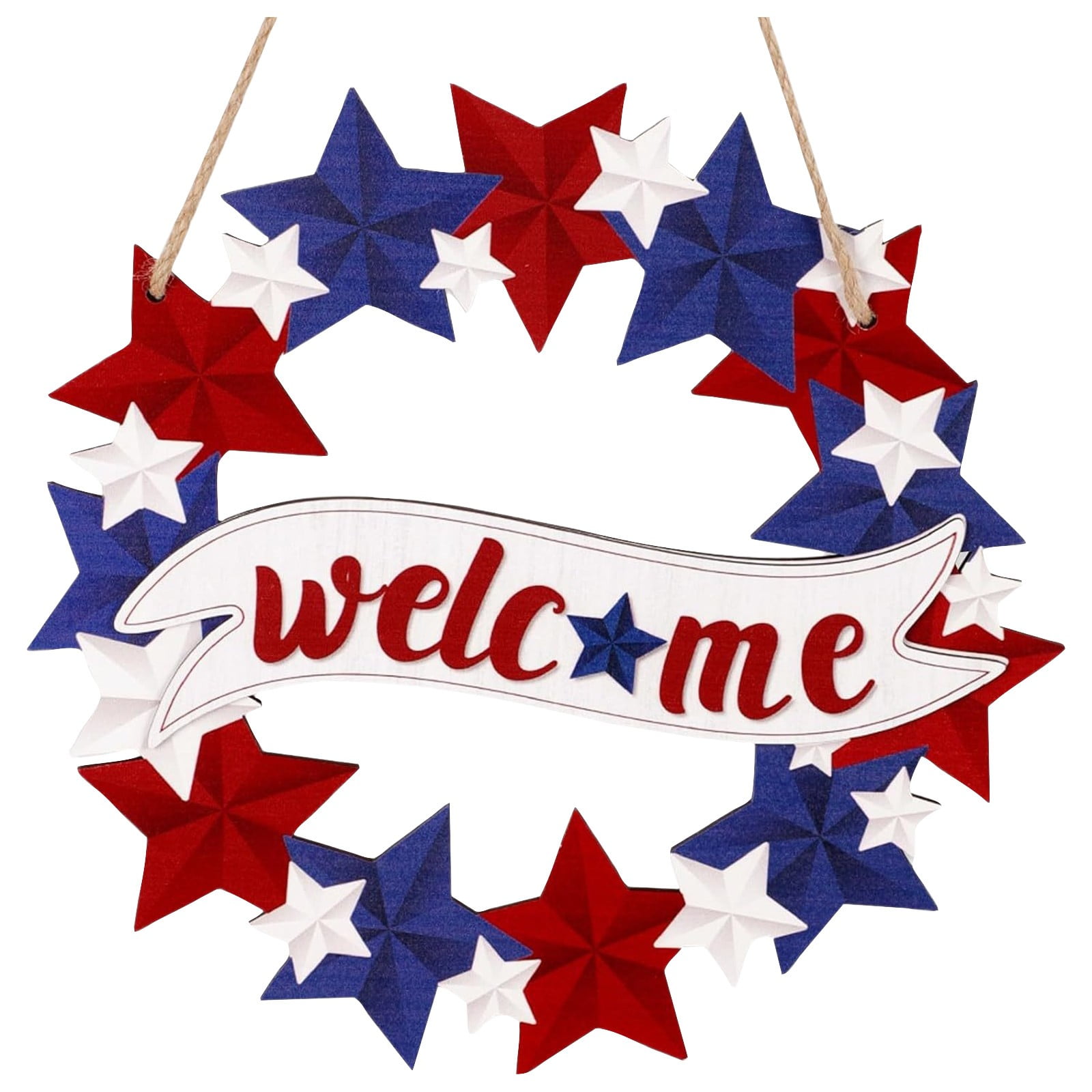 Independence Day Decorations for Front Door,Wooden Red,Blue Star Sign ...