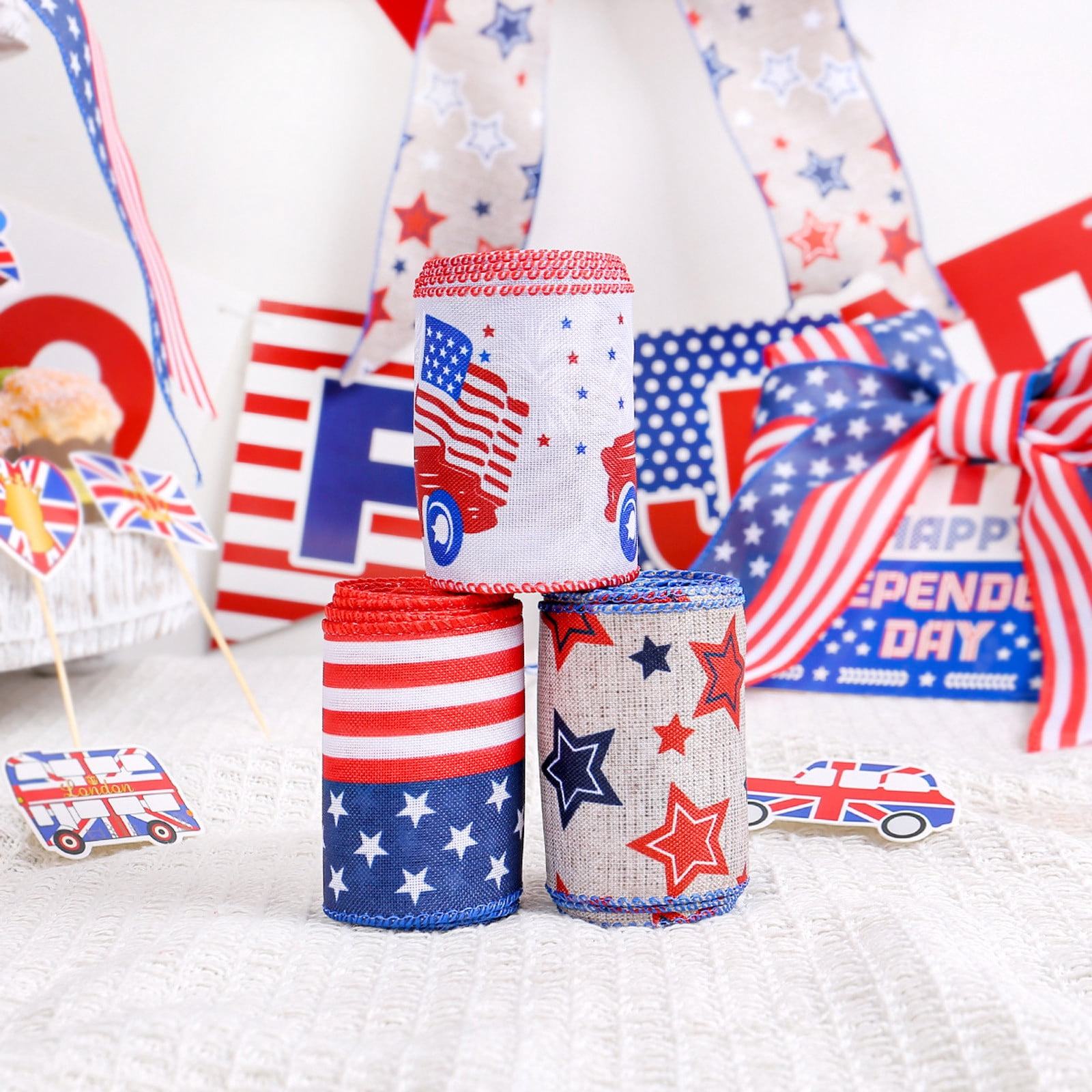 Independence Day Decorative Ribbon Bow - Natural Burlap Ribbon with ...