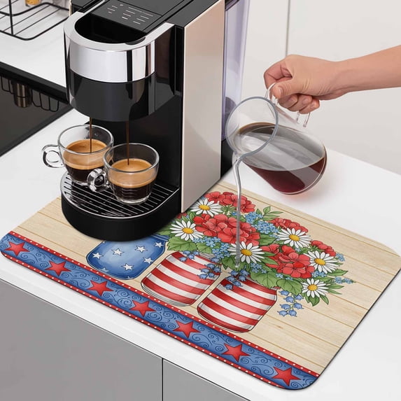 Independence Day Dish Drying Mats for Kitchen Counter, Red Blue Floral ...