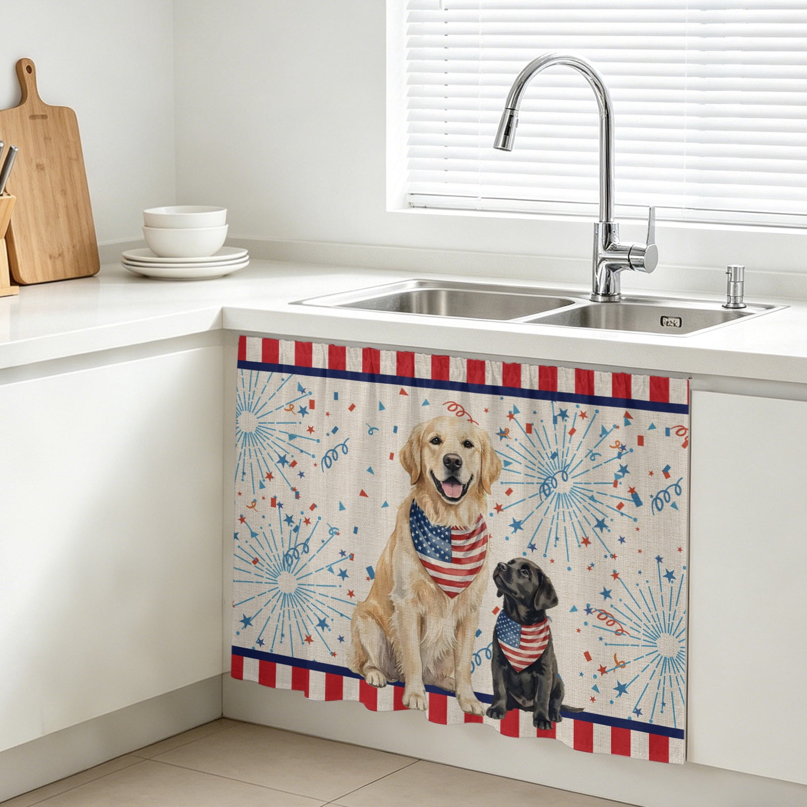 Independence Day Dog Cabinet Curtains for Kitchen 10"Wx11"L, Red Blue ...