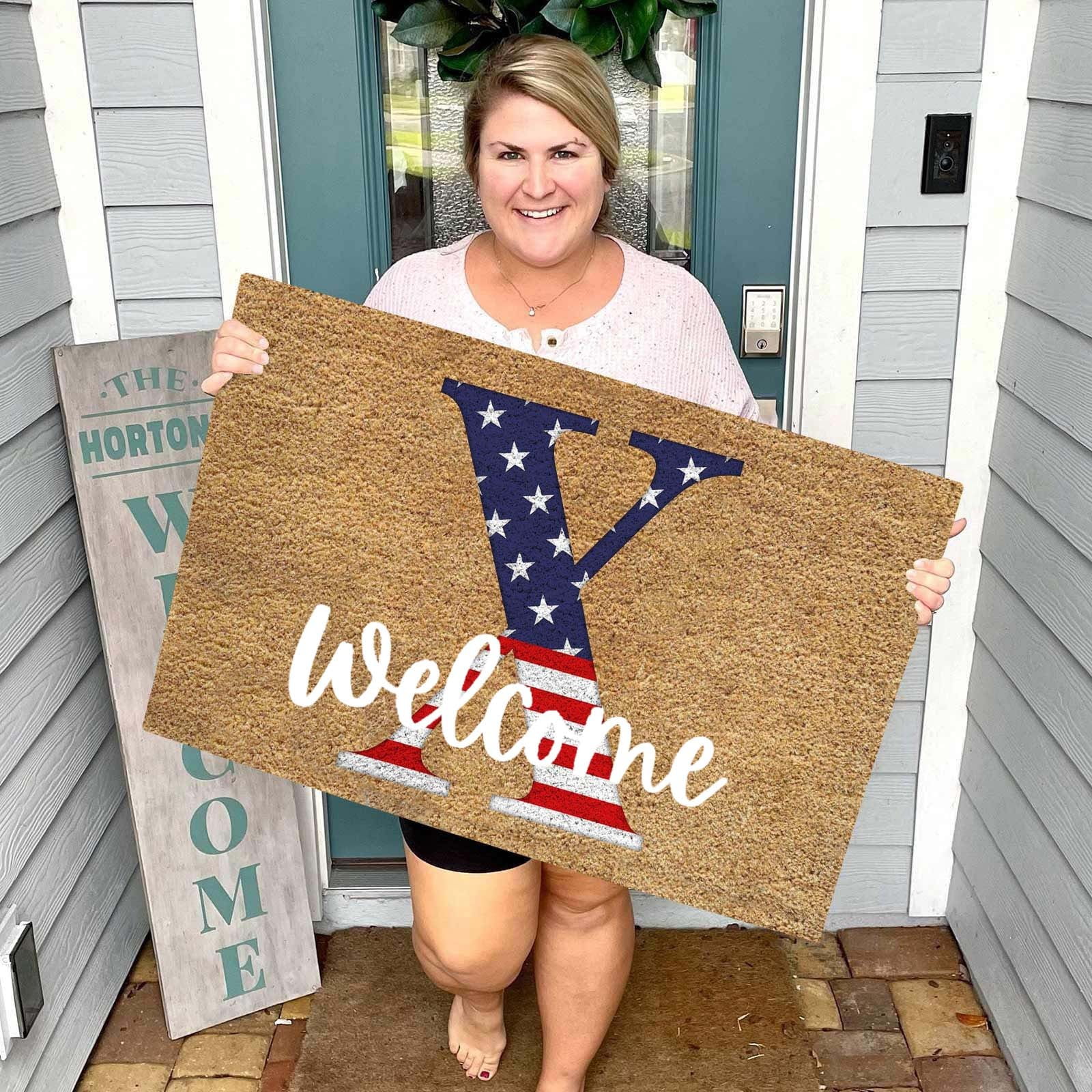 Independence Day Door Mat Initials A-Z Welcome Door Mats 16"x24 ...