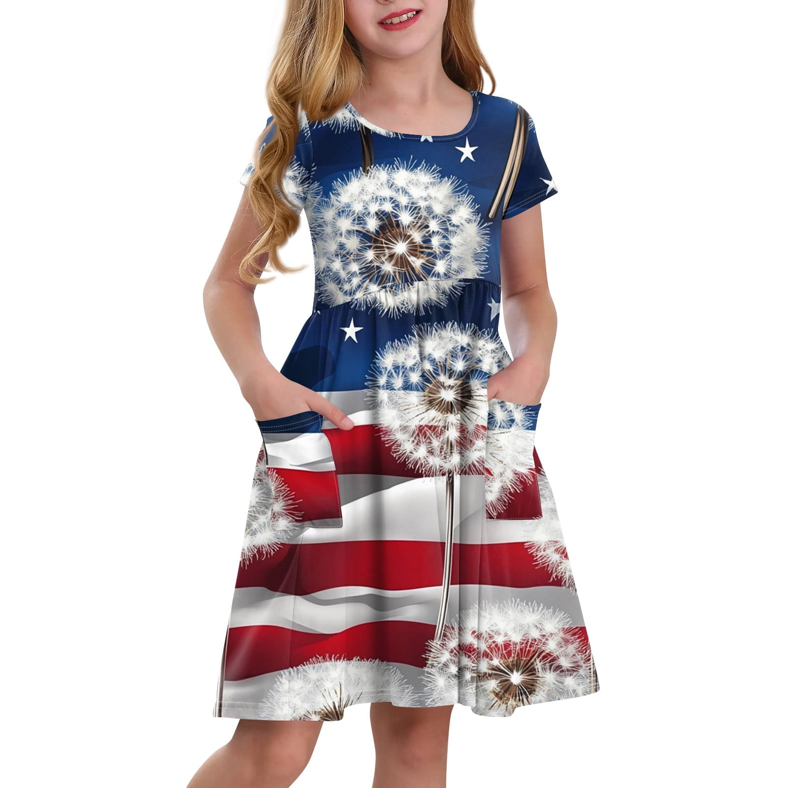 Independence Day Dresses for Girls 1776 Crew Neck Dandelion Star ...