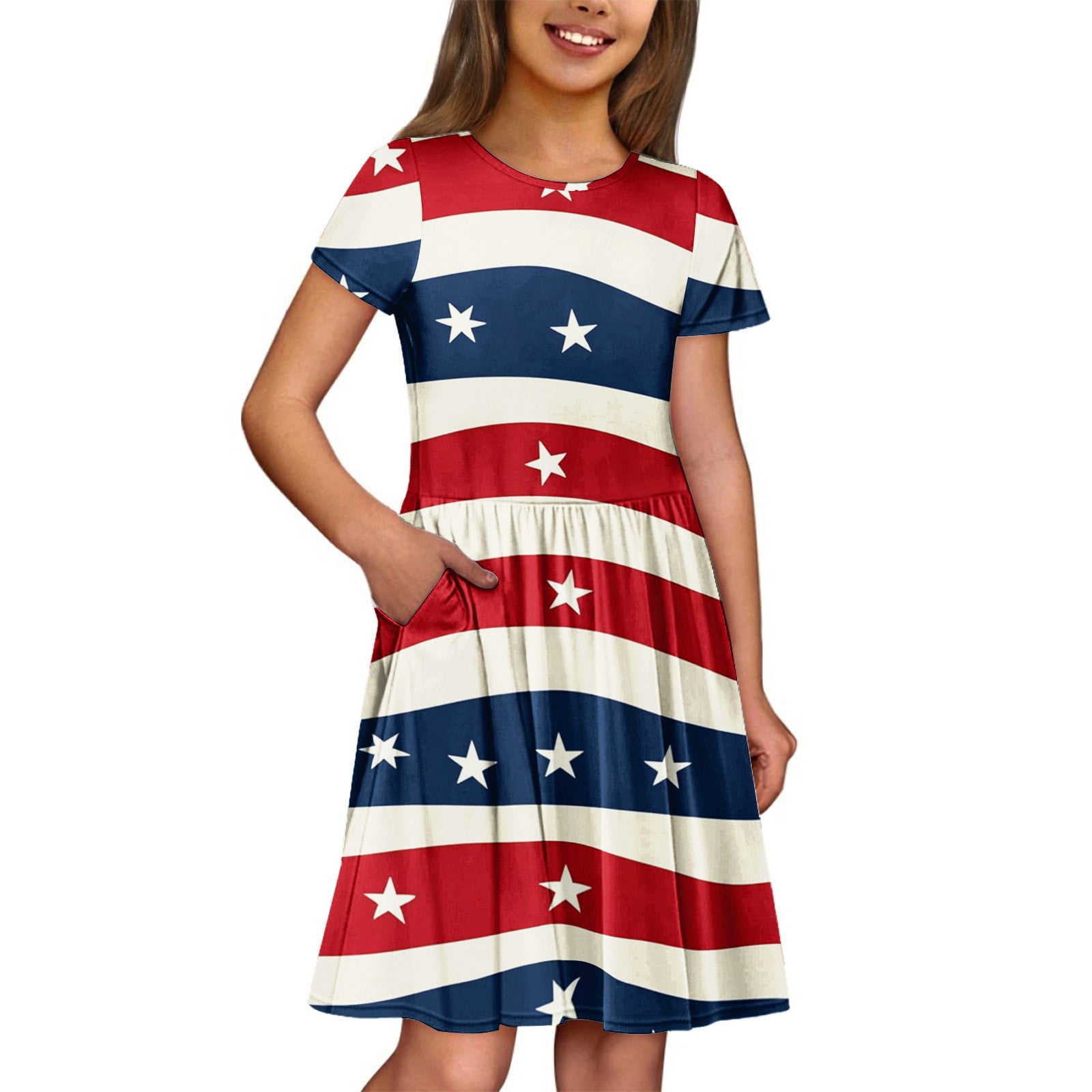 Independence Day Dresses for Girls USA American Flag T-Shirt Dress Size ...