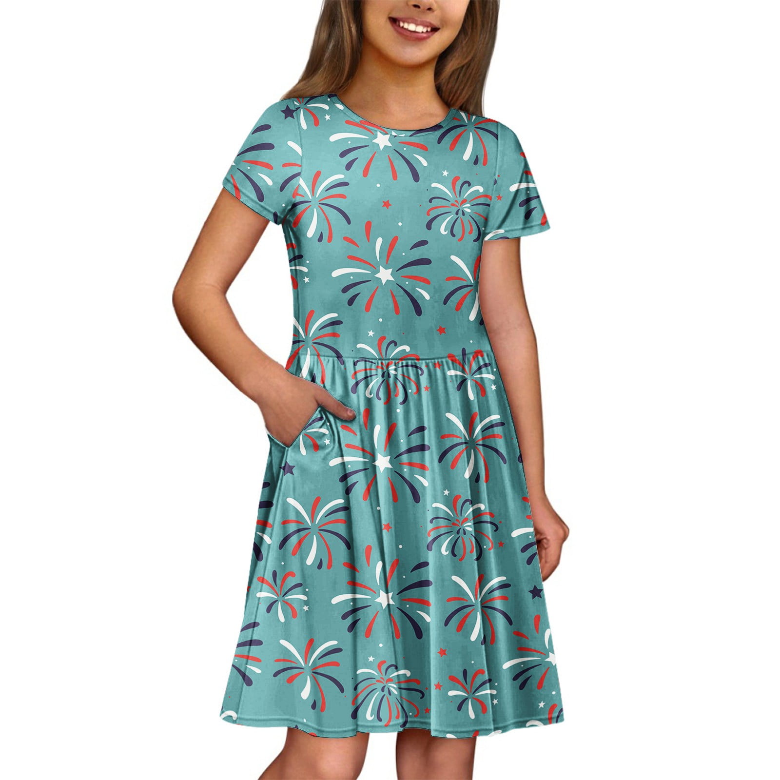 Independence Day Dresses for Girls Size 4-5 Crew Neck Short Sleeve ...