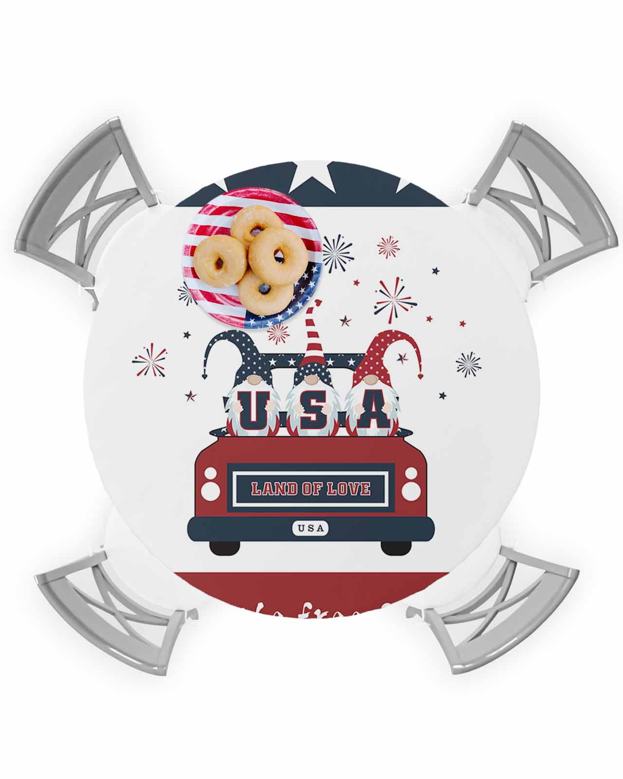 Independence Day Dwarf on Farm Truck Fitted Round Tablecloths Elastic ...
