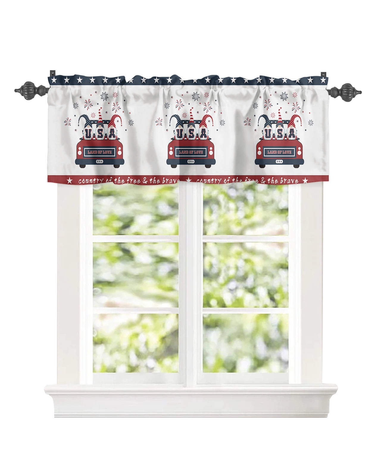 Independence Day Dwarf Farm Truck Rod Pocket Valance Window Curtains ...