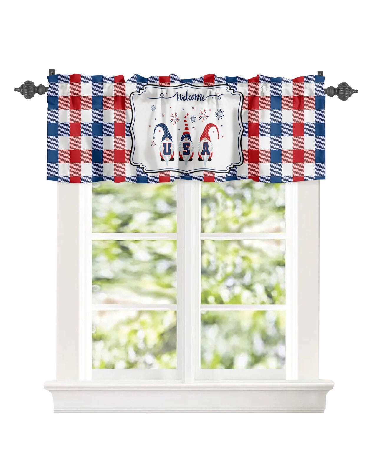 Independence Day Dwarf Red Blue White Plaid Rod Pocket Valance Window ...