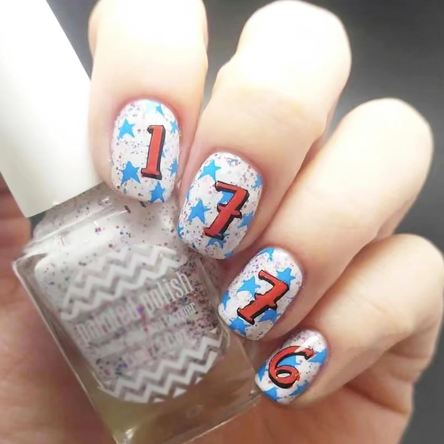 Independence Day Fake Nails Short Press on Nails Blue Star & 1776 ...