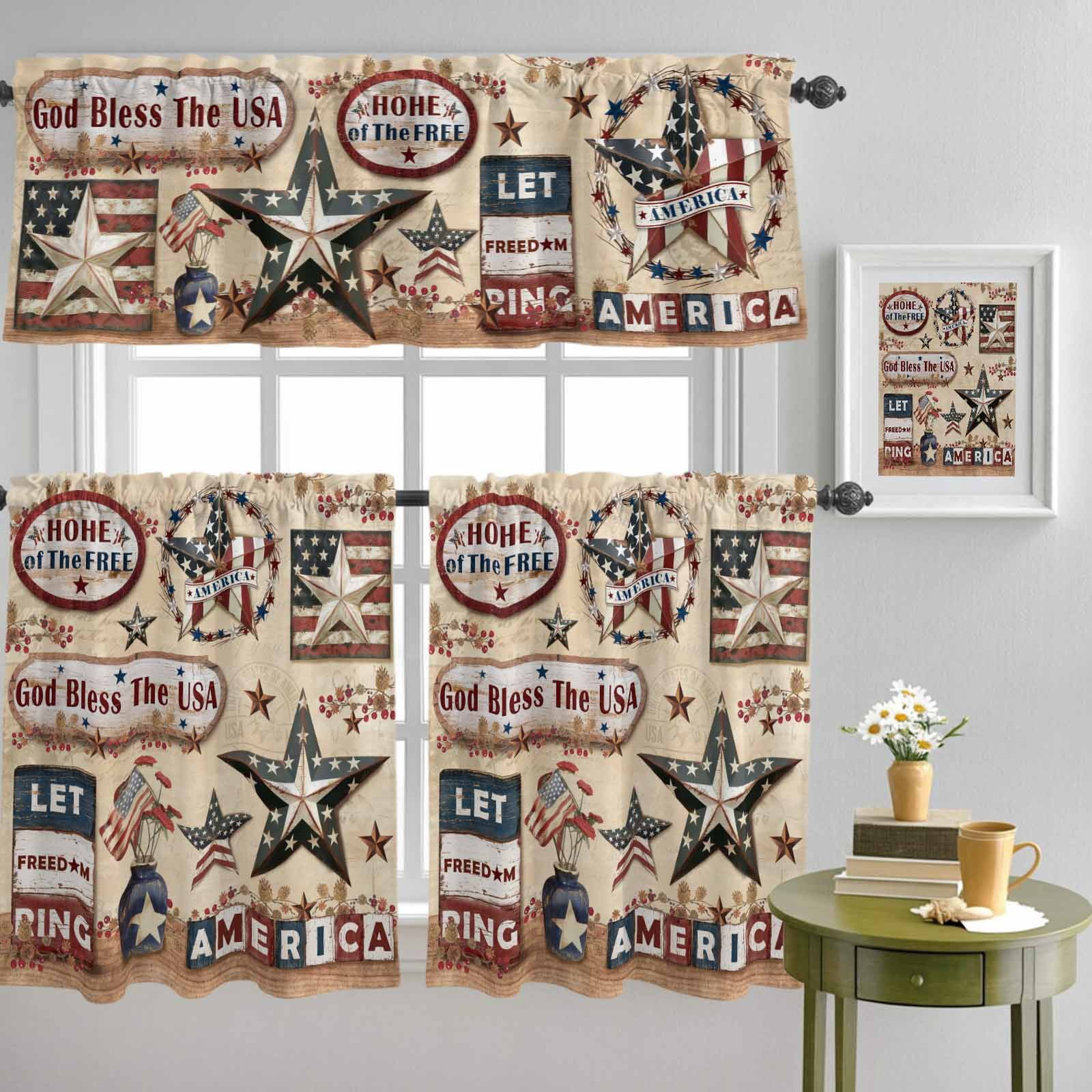 Independence Day Farm Western Star Curtain Tier and Valance Set 3 Piece ...