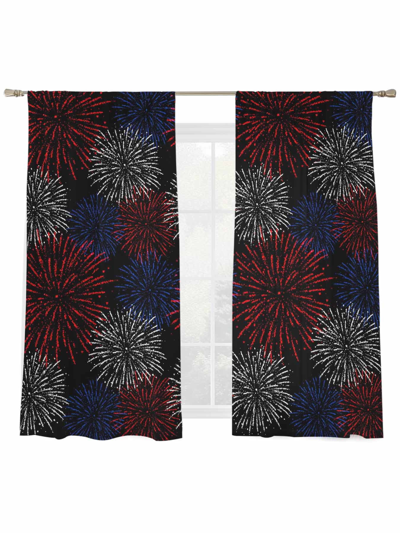 Independence Day Firework Sheer Curtains 2 Panels Set Black Night Red ...