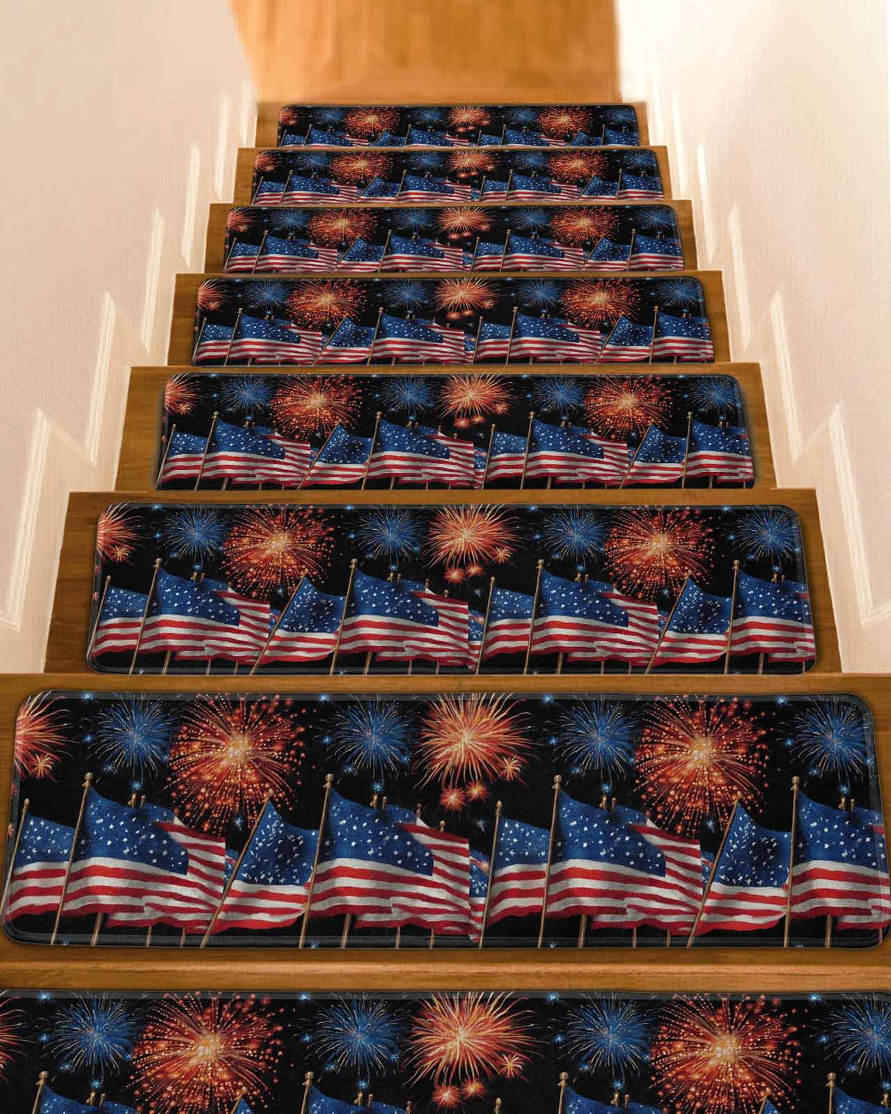 Independence Day Firework Stair Treads Non Slip for Steps Watercolor ...