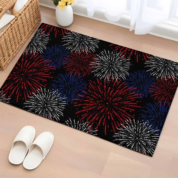 Independence Day Firework Washable Area Rug 2 x 3 ft Black Night Red ...