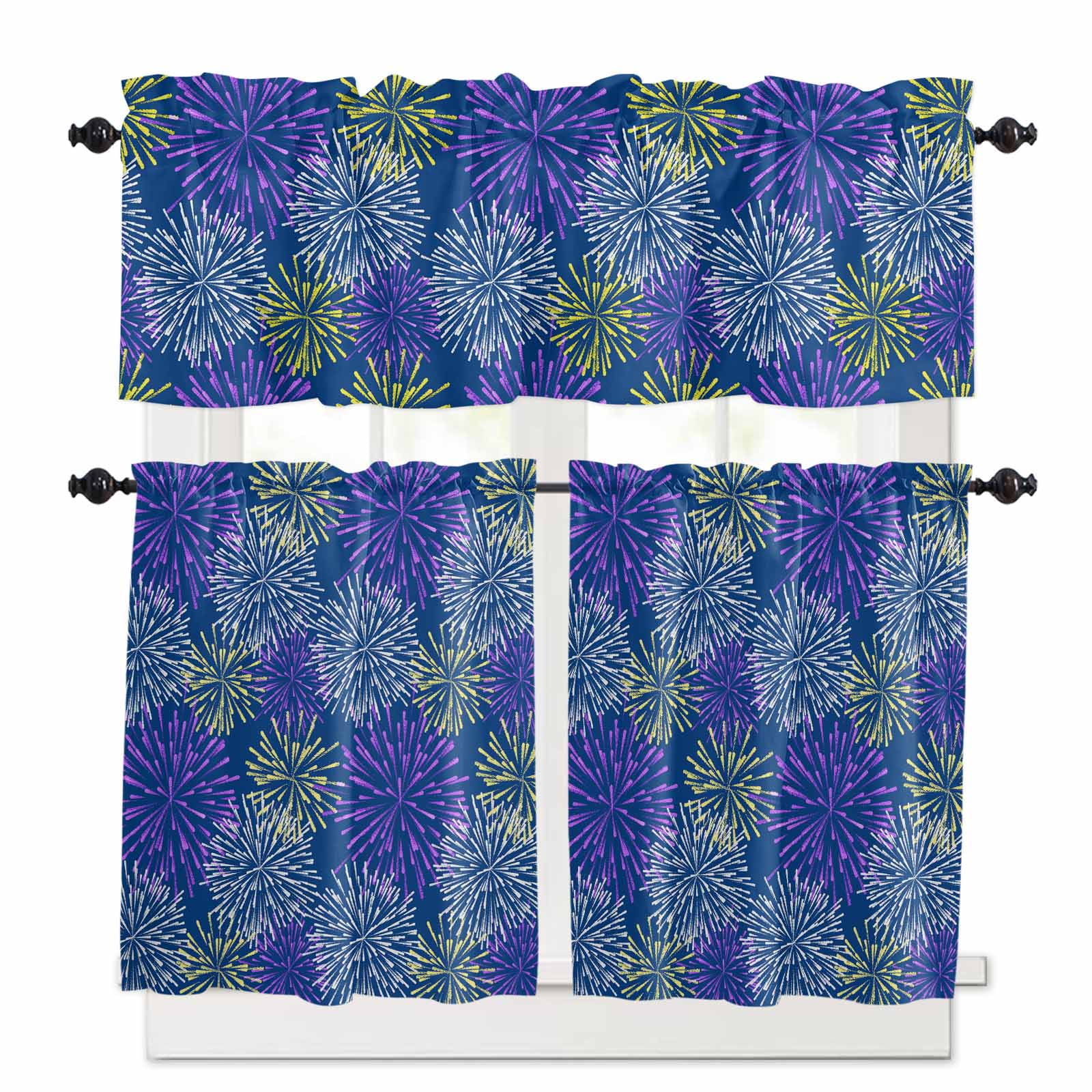 Independence Day Fireworks Kitchen Curtains and Valances Set, Rod ...