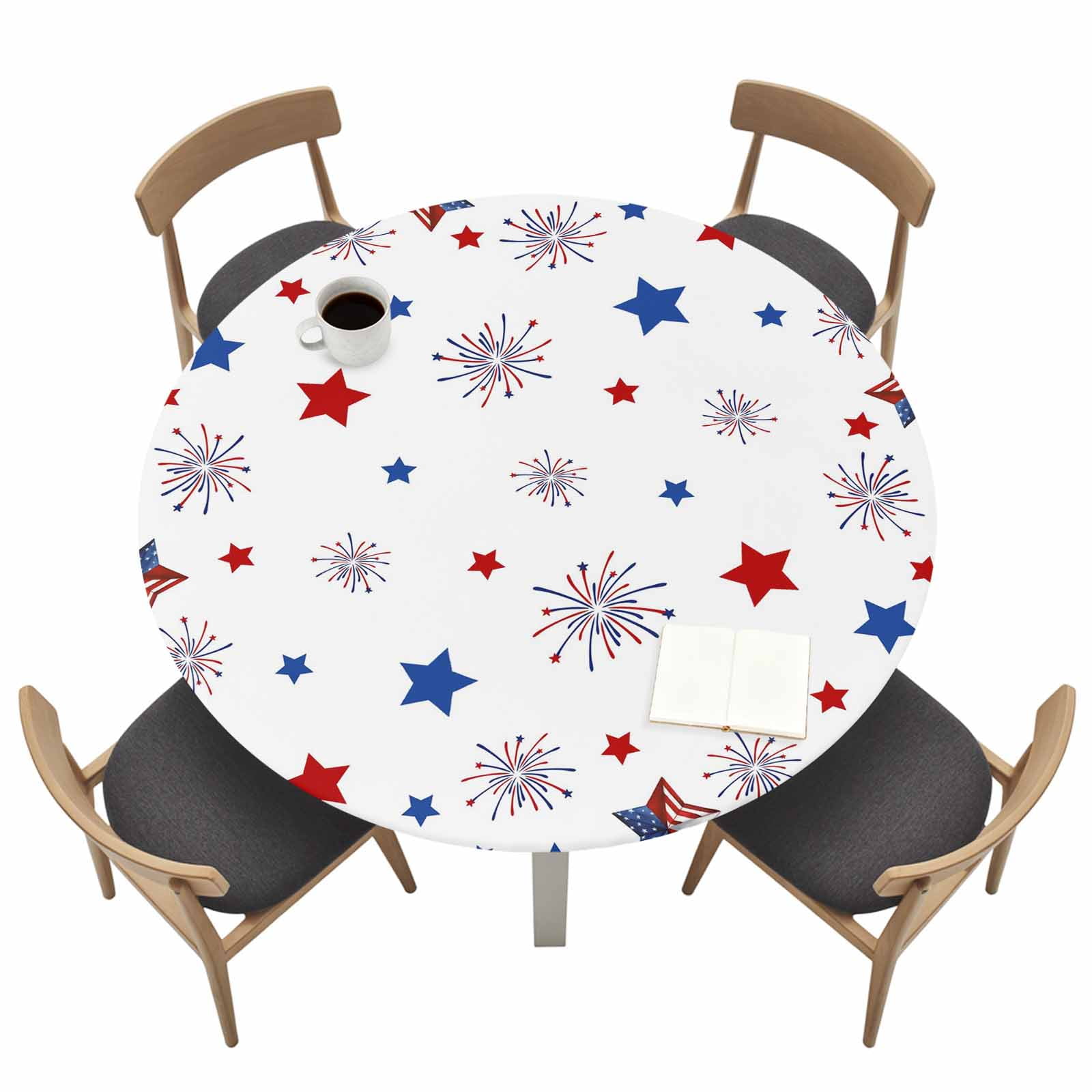 Independence Day Fitted Tablecloth with Elastic Edged, Round Table ...