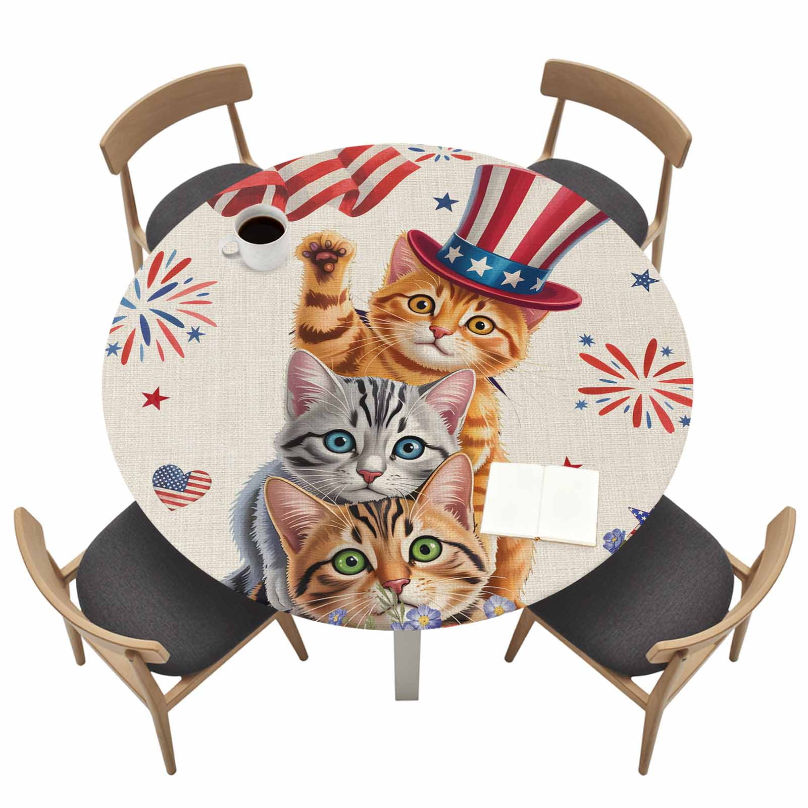 Independence Day Fitted Tablecloth with Elastic Edged, Round Table ...
