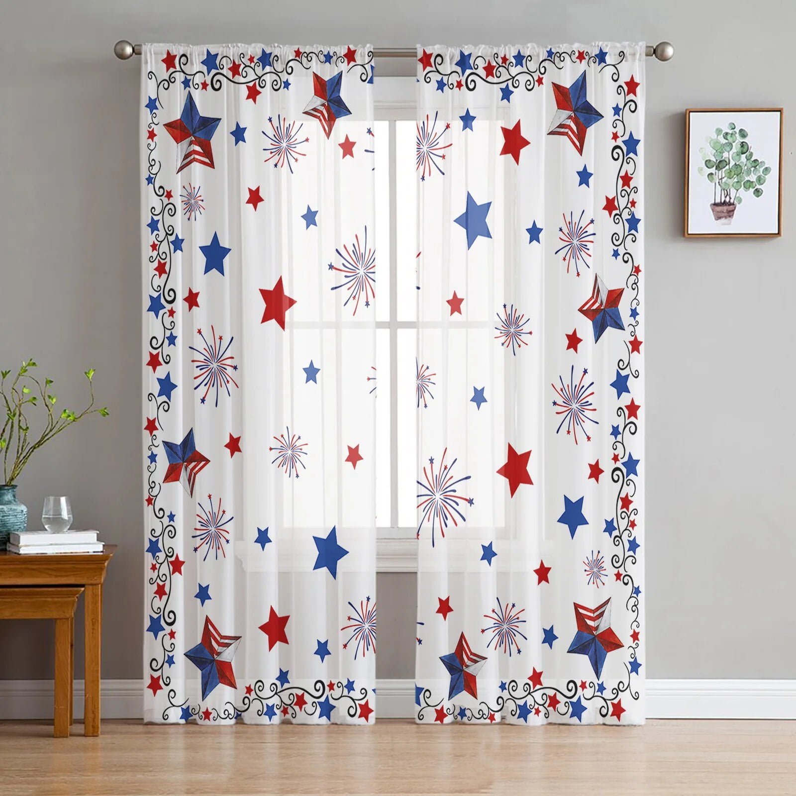 Independence Day Five-pointed Star s Bedroom Transparent Sheer Curtains ...