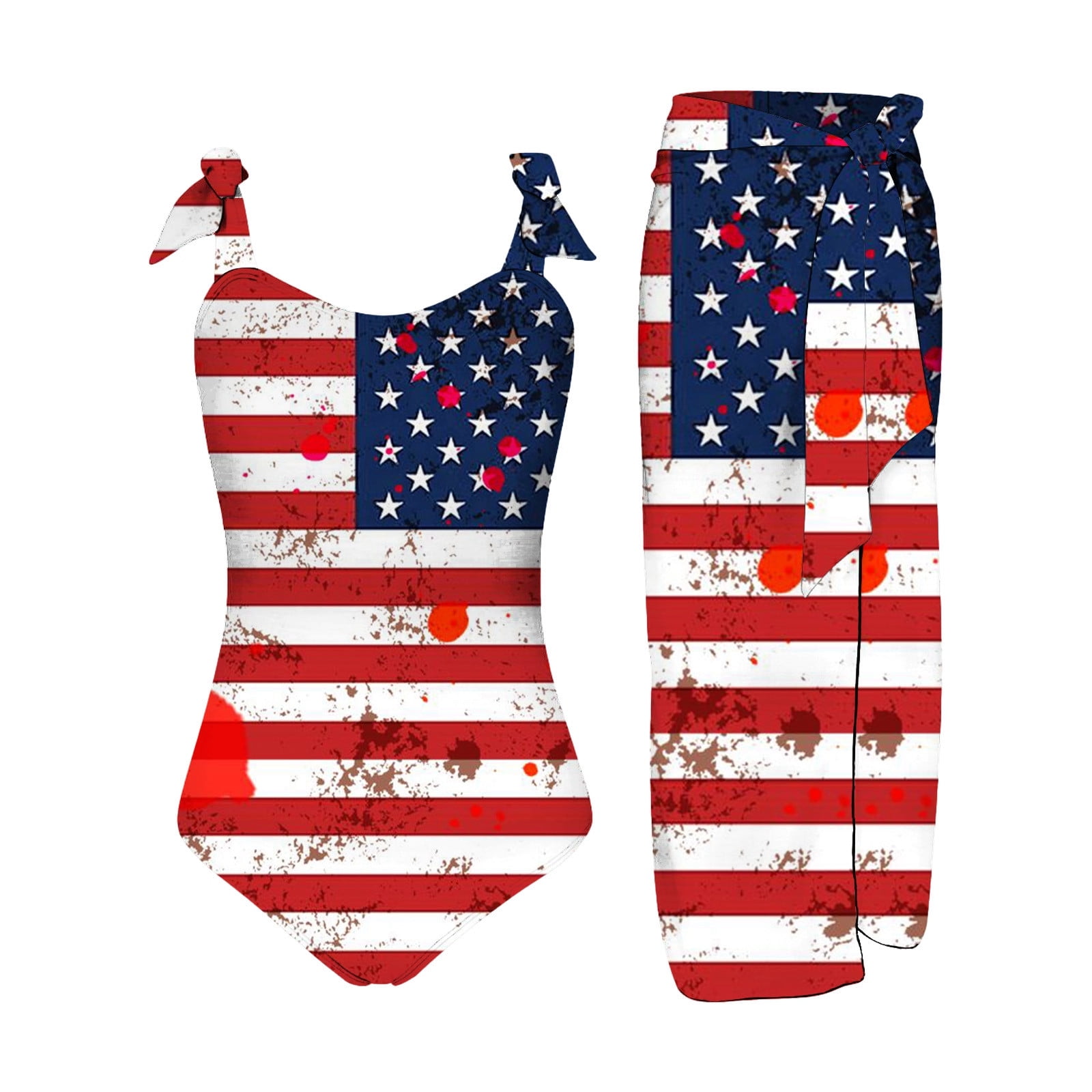 Tensunnyd Independence Day Flag Print Swimsuit For Women Fashion Two