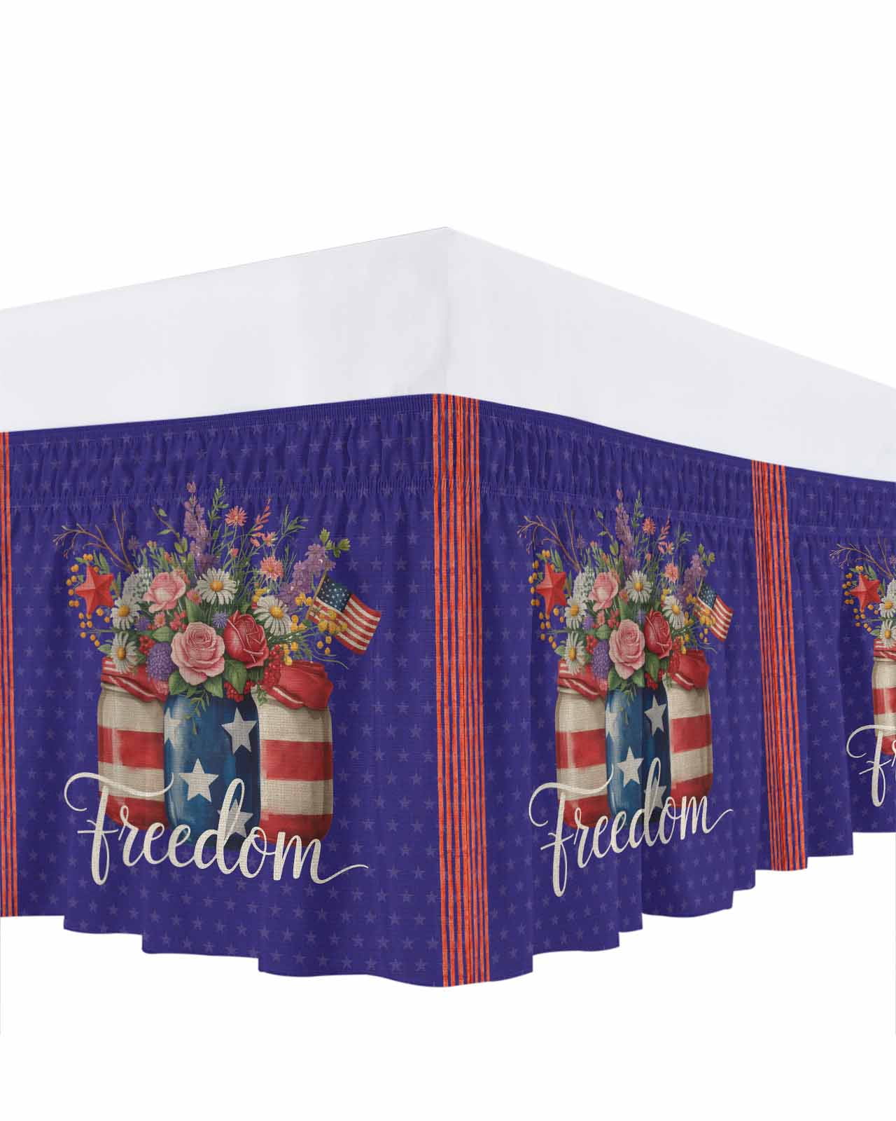 Independence Day Flower Bed Skirt Queen Size 18 Inch Drop, U.S. Flag ...