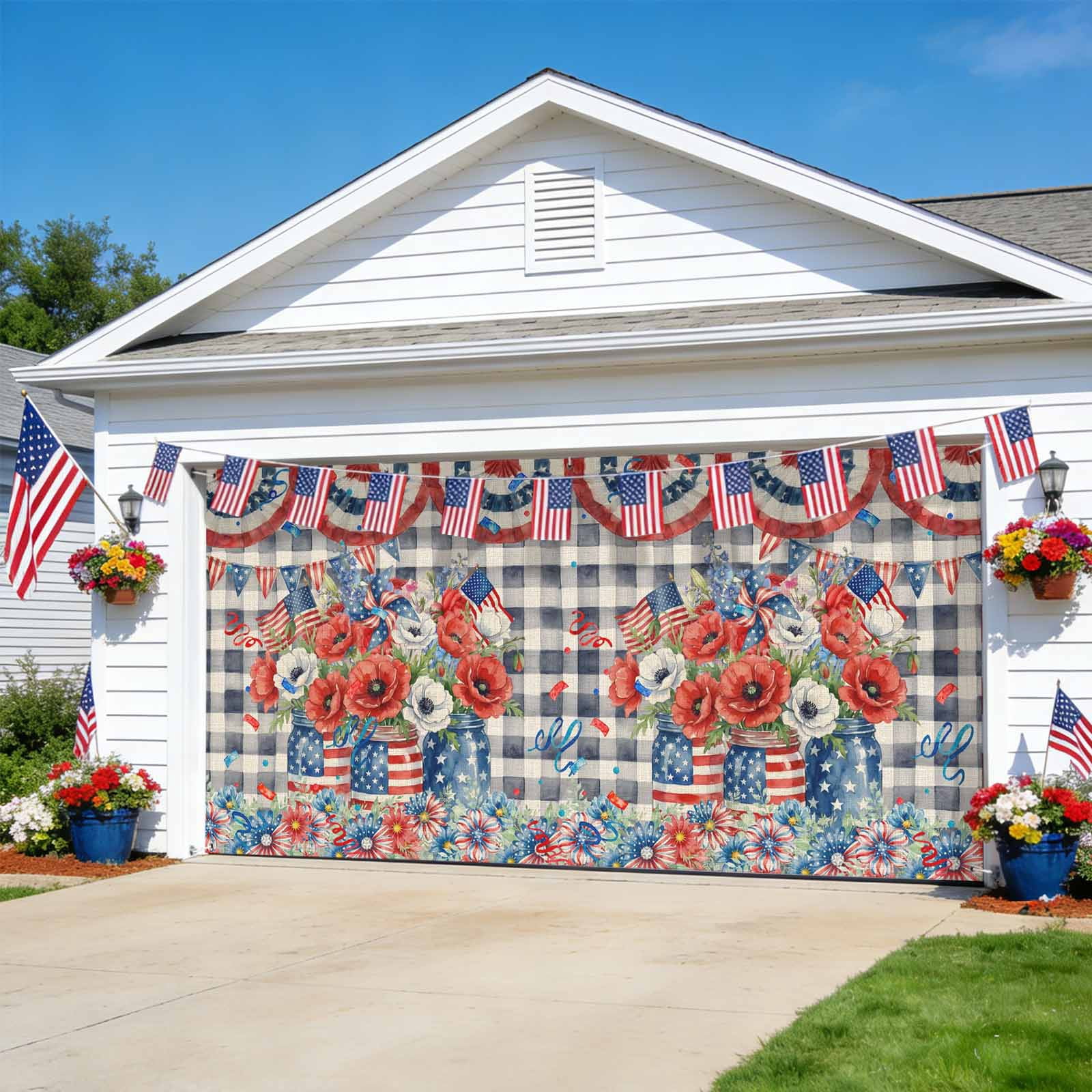 Independence Day Garage Door Banner Cover 6 x 13 ft U. S. Flag Red ...
