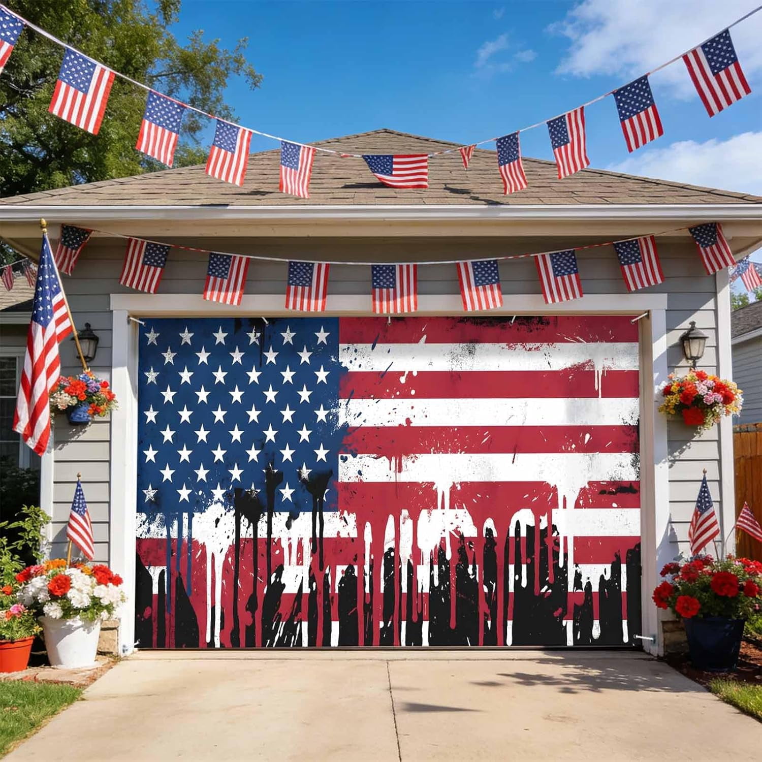 Independence Day Garage Door Banner Cover 7 x 16 ft, Watercolor U. S ...