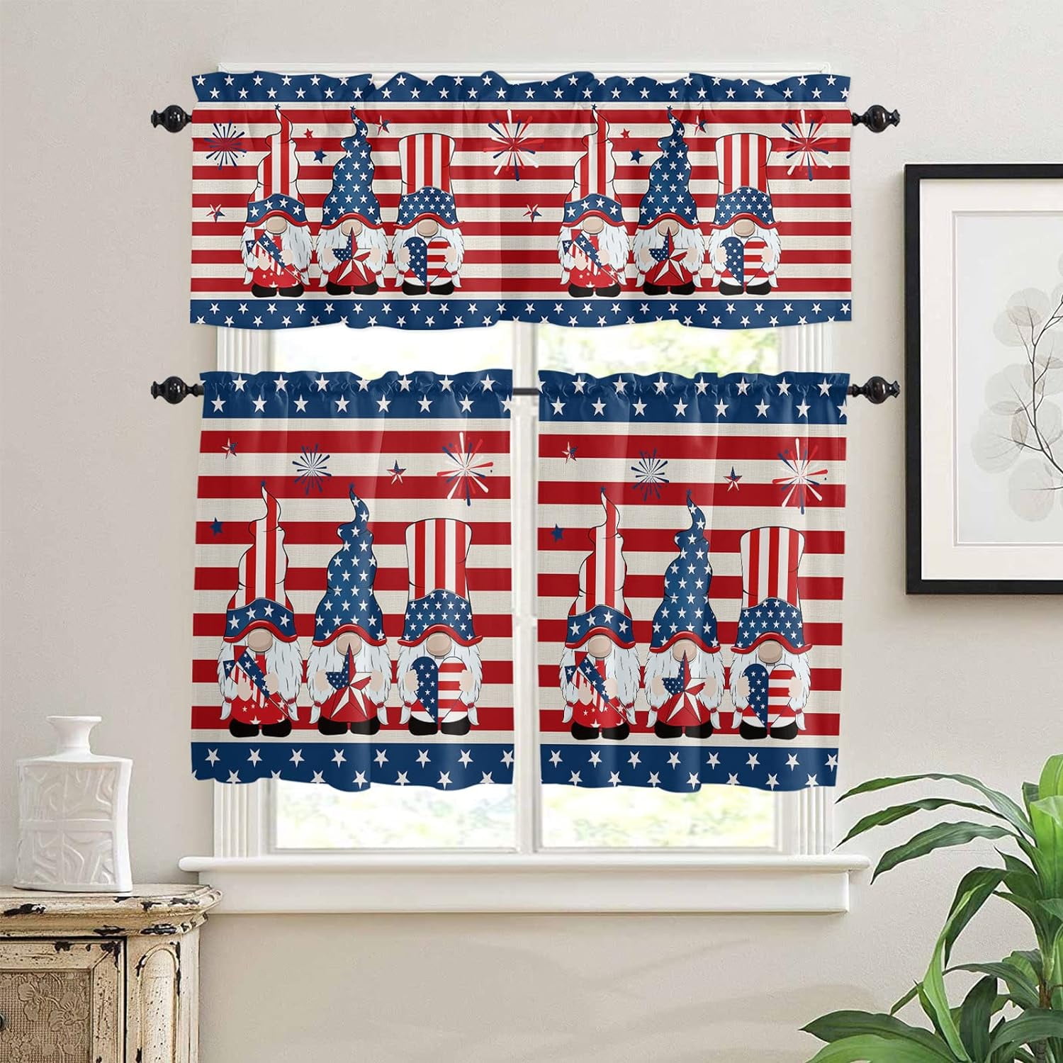 Independence Day Gnome with USA Flag Fireworks Rod Pocket Window ...