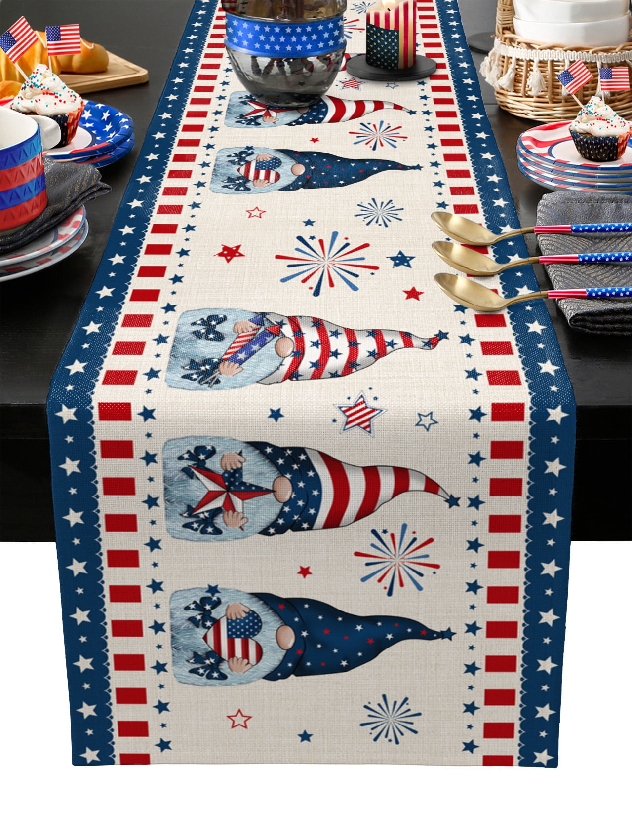 Independence Day Gnomes Table Runner 72 Inches, Flag Stripes Stars Bed ...