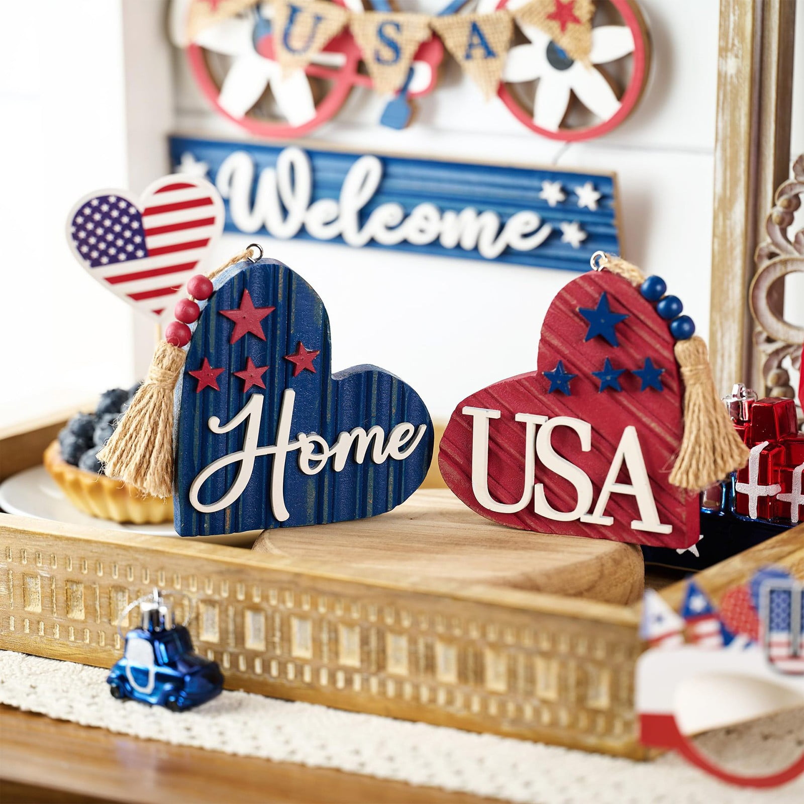 Independence Day Home USA Table Sign Wooden 2025 Patriotic Memorial Day ...