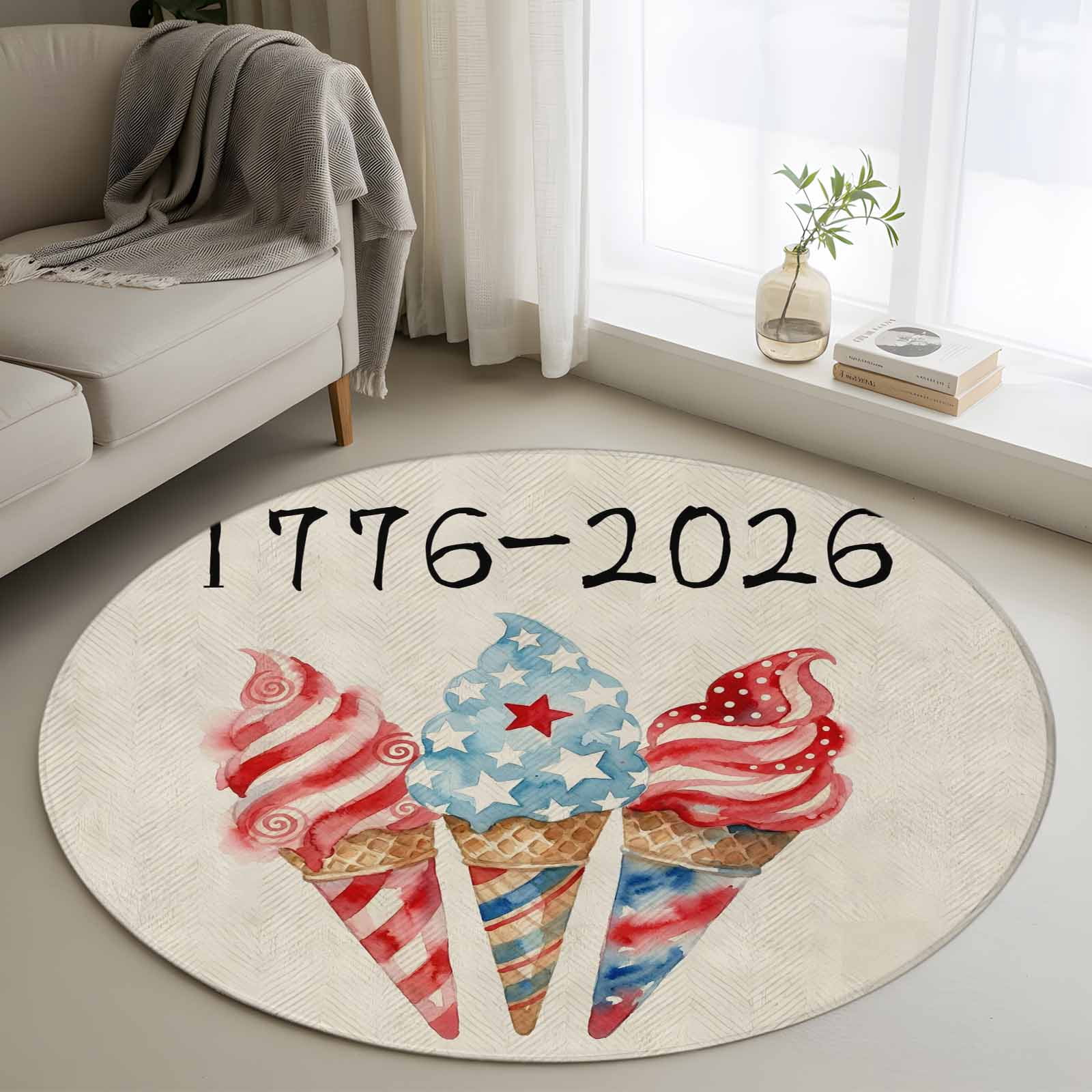 Independence Day Ice Cream 4' Round Rug for Cozy Reading Nook Home ...