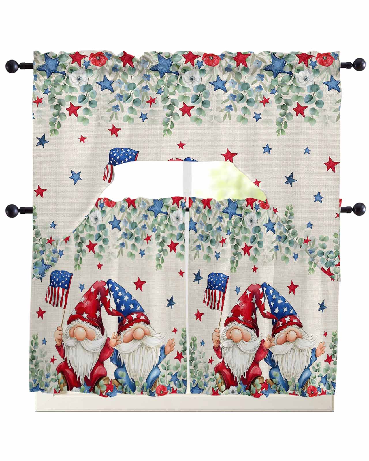 Independence Day Kitchen Curtains Sets 24 Inch Length with Valance ...
