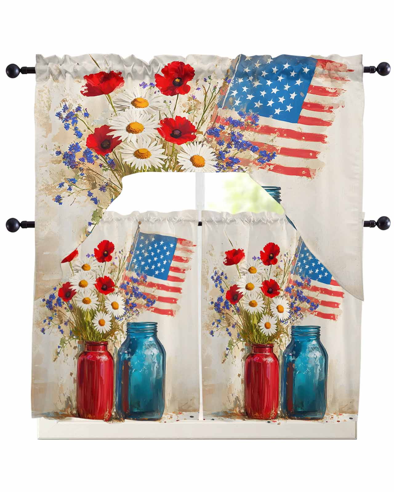 Independence Day Kitchen Curtains Swag Valance and Tier Curtains Set 36 ...
