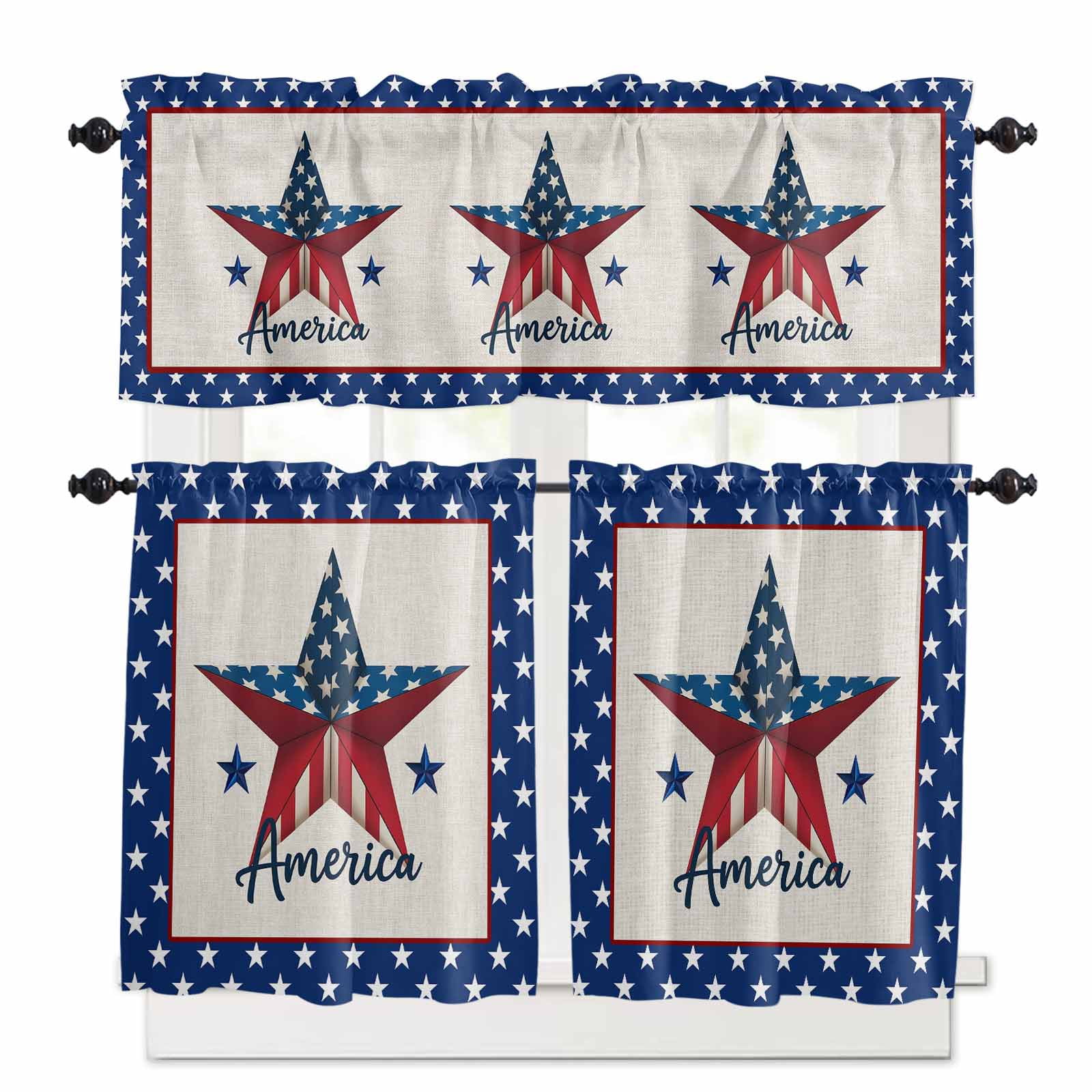 Independence Day Kitchen Curtains Valances and Tiers America Vintage ...