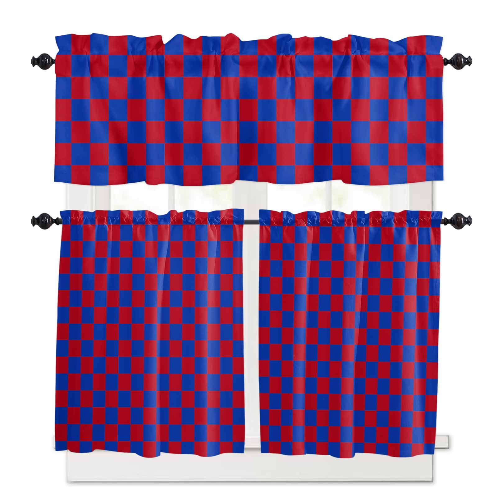 Independence Day Kitchen Curtains Valances and Tiers Red Blue Plaid ...