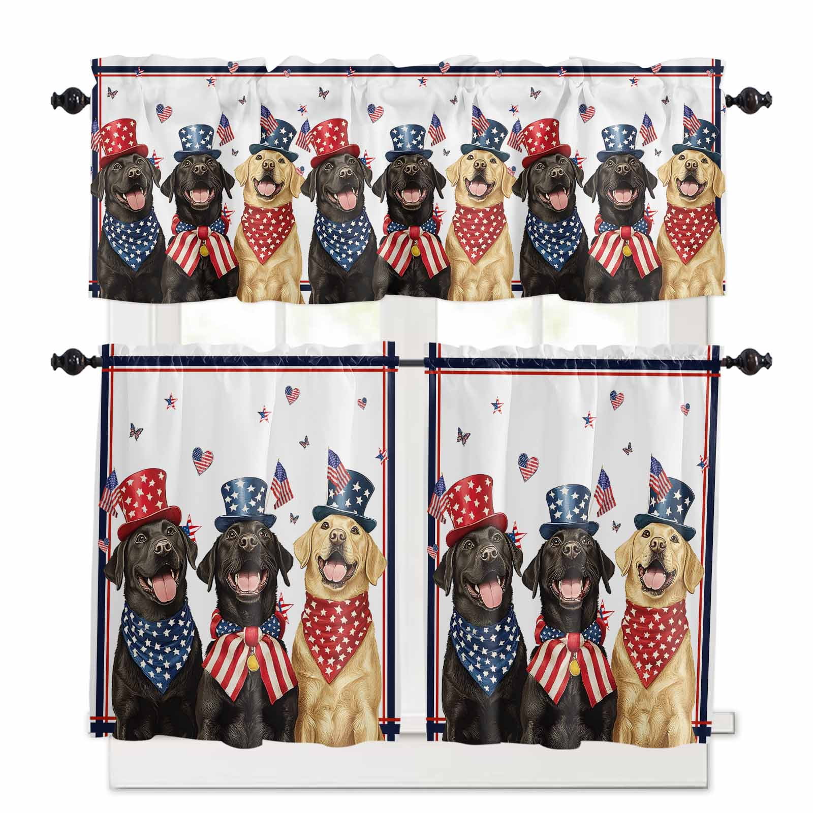 Independence Day Kitchen Curtains Valances and Tiers US Flag Dogs Tier ...