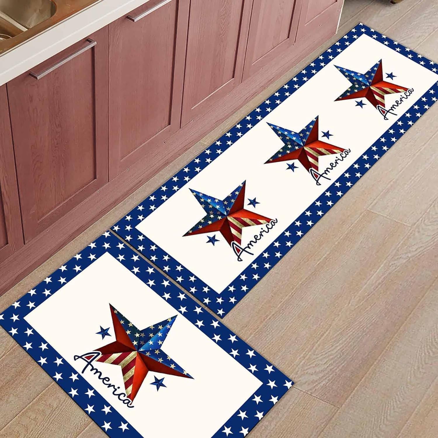 Independence Day Kitchen Mats 2 Piece, Patriotic Stars and USA Flag ...