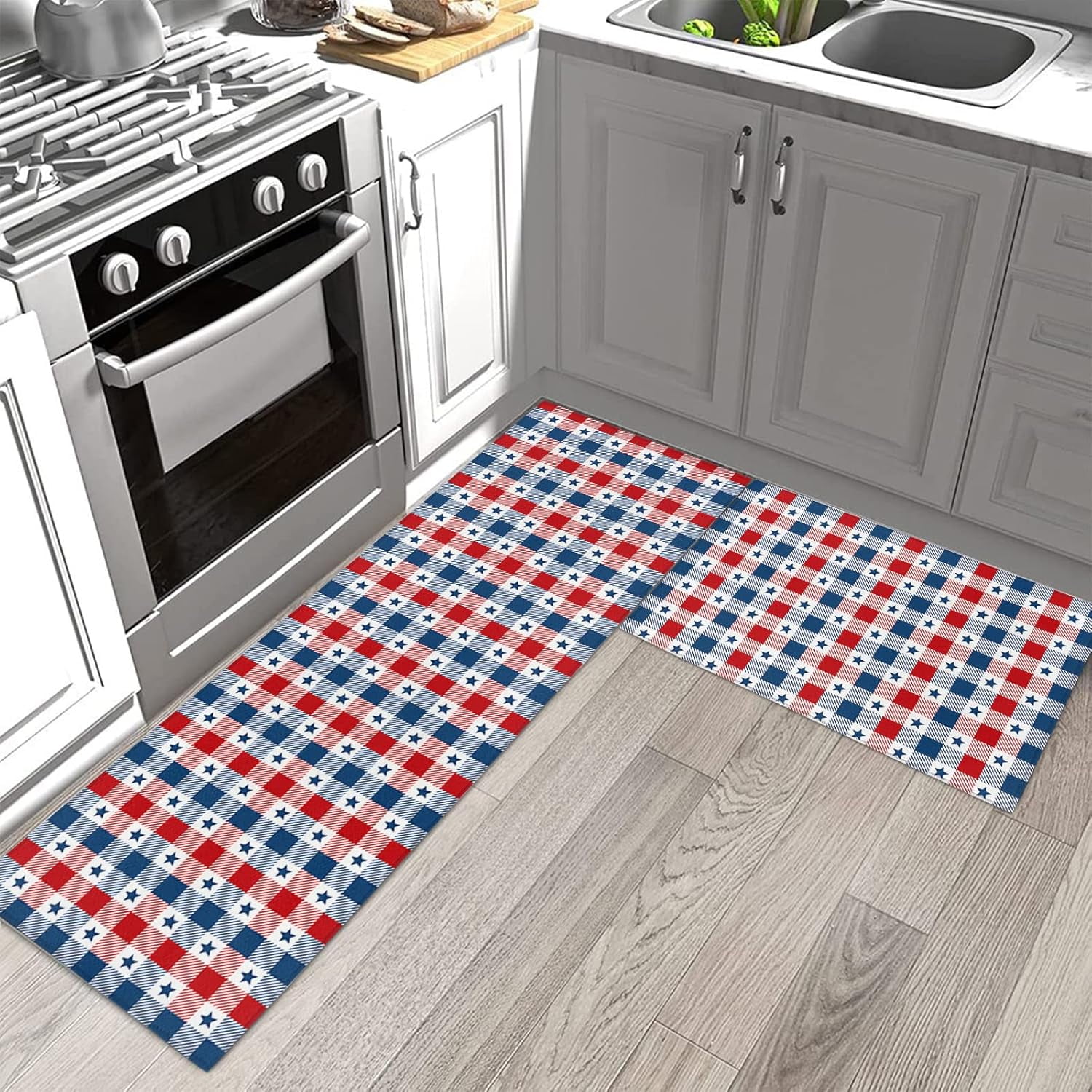 Independence Day Kitchen Rugs and Mats Set of 2, Patriotic Flag Non ...