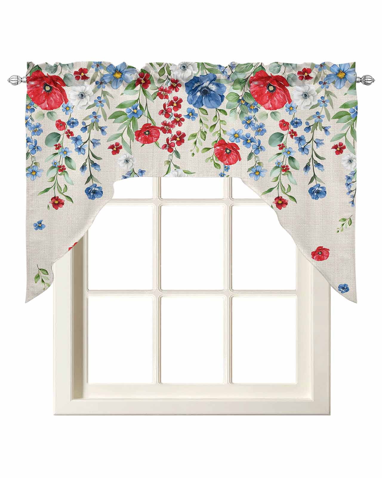 Independence Day Kitchen Swag Valances for Windows, Red Blue Flowers ...