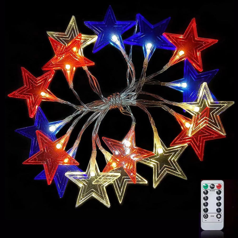 Independence Day Light Up String Lights, 20 Count LED 10 Feet Stars ...