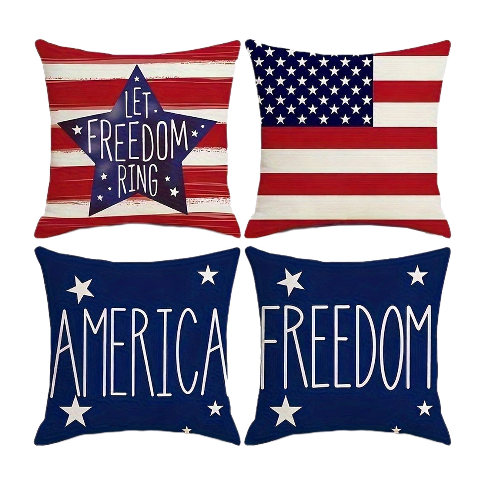 Independence Day Linen Pillow Covers 45x45cm 4 Pack Set Patriotic Star ...