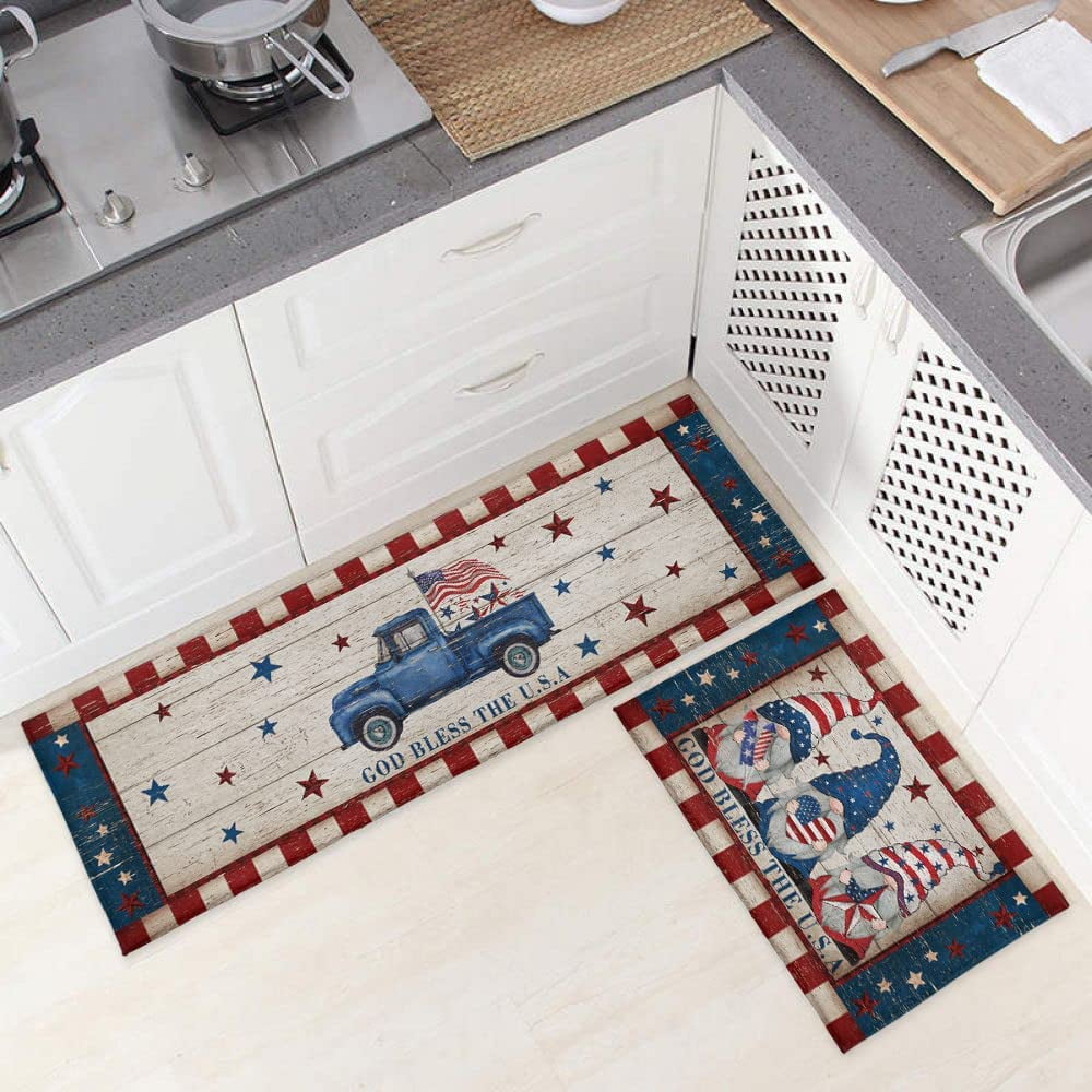 Independence Day Mat Set of 2, Vintage Wooden Red Truck American Flag ...