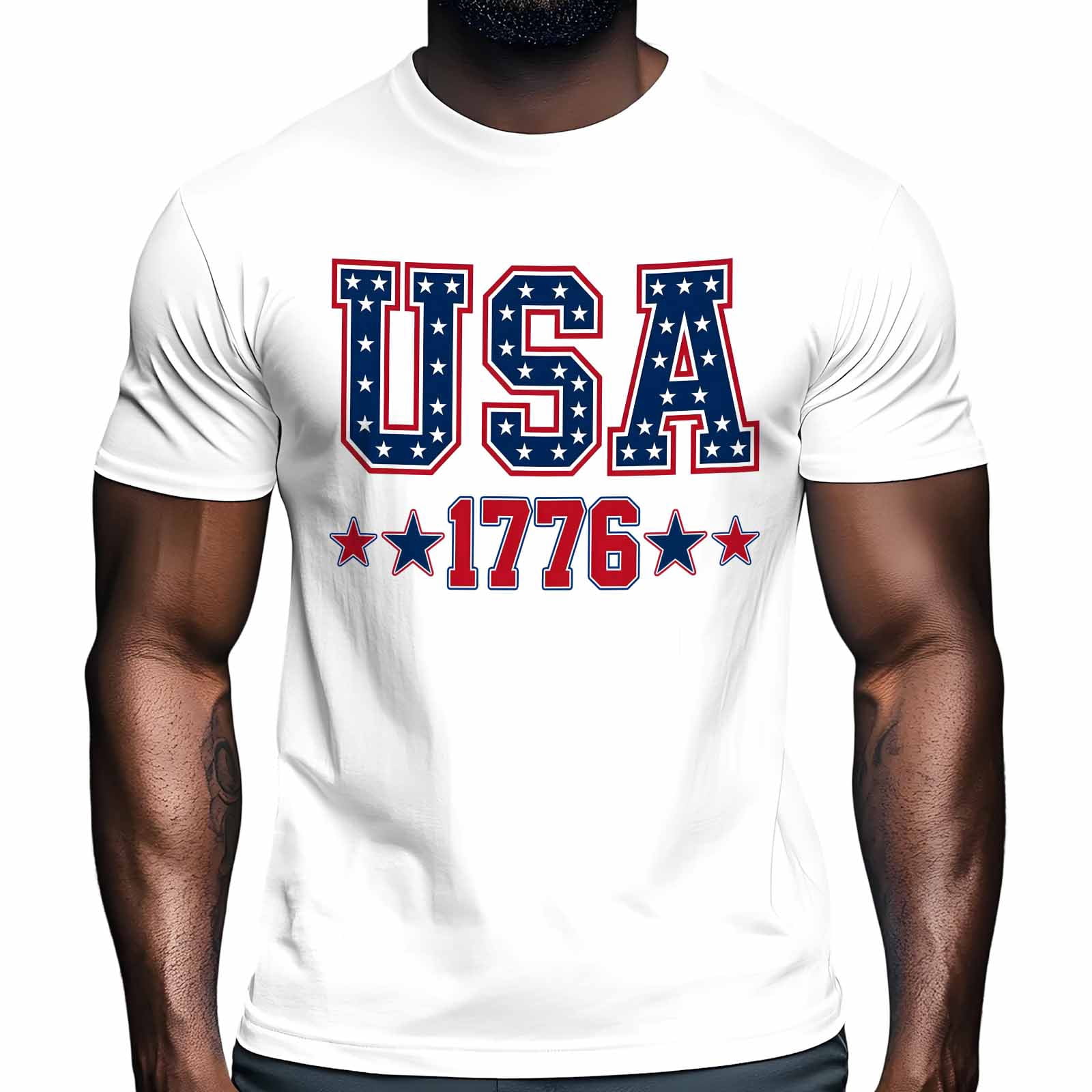 Independence Day Men's T Shirts 1776 USA Modern Simple Letter Pattern T ...